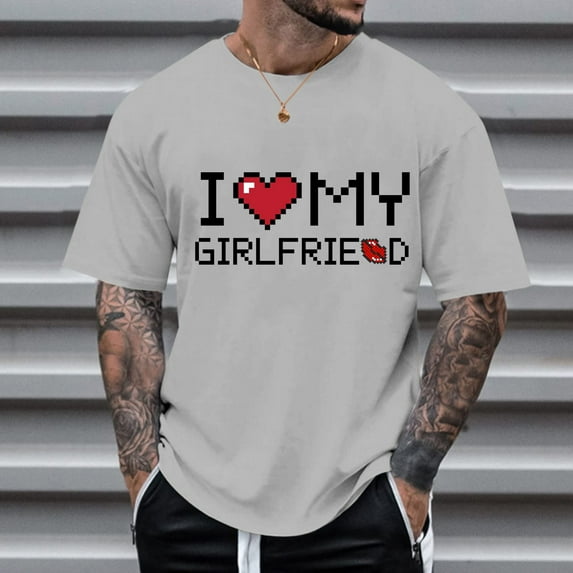 HOWPAY Mens T-Shirts Valentines Letter Print Short Sleeve Pullover Top ...