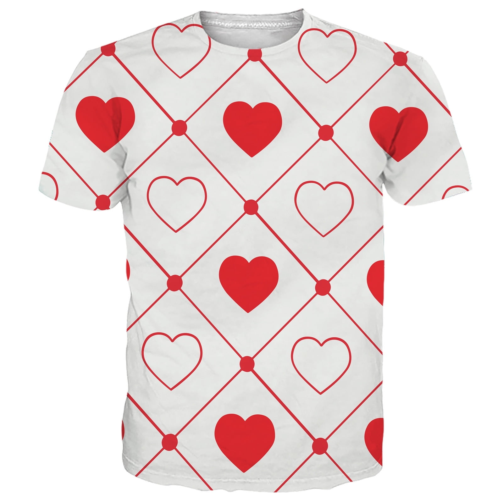 HOWPAY Mens T-Shirts Valentines Love Heart Print Crew Neck Couples Tee ...