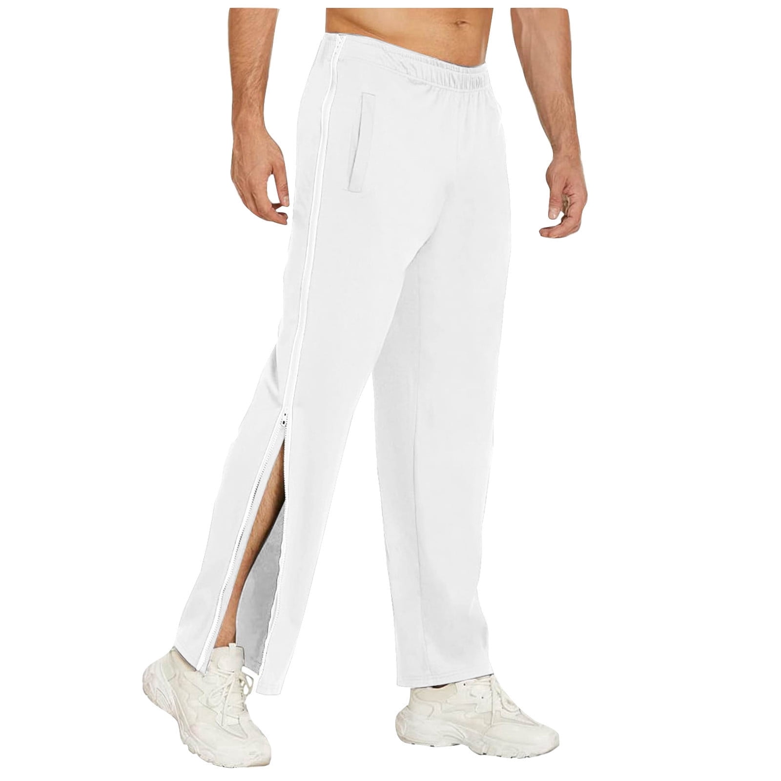 HOWPAY Mens Tear Away Basketball Pants 2 Side Zippers Snap off Full ...