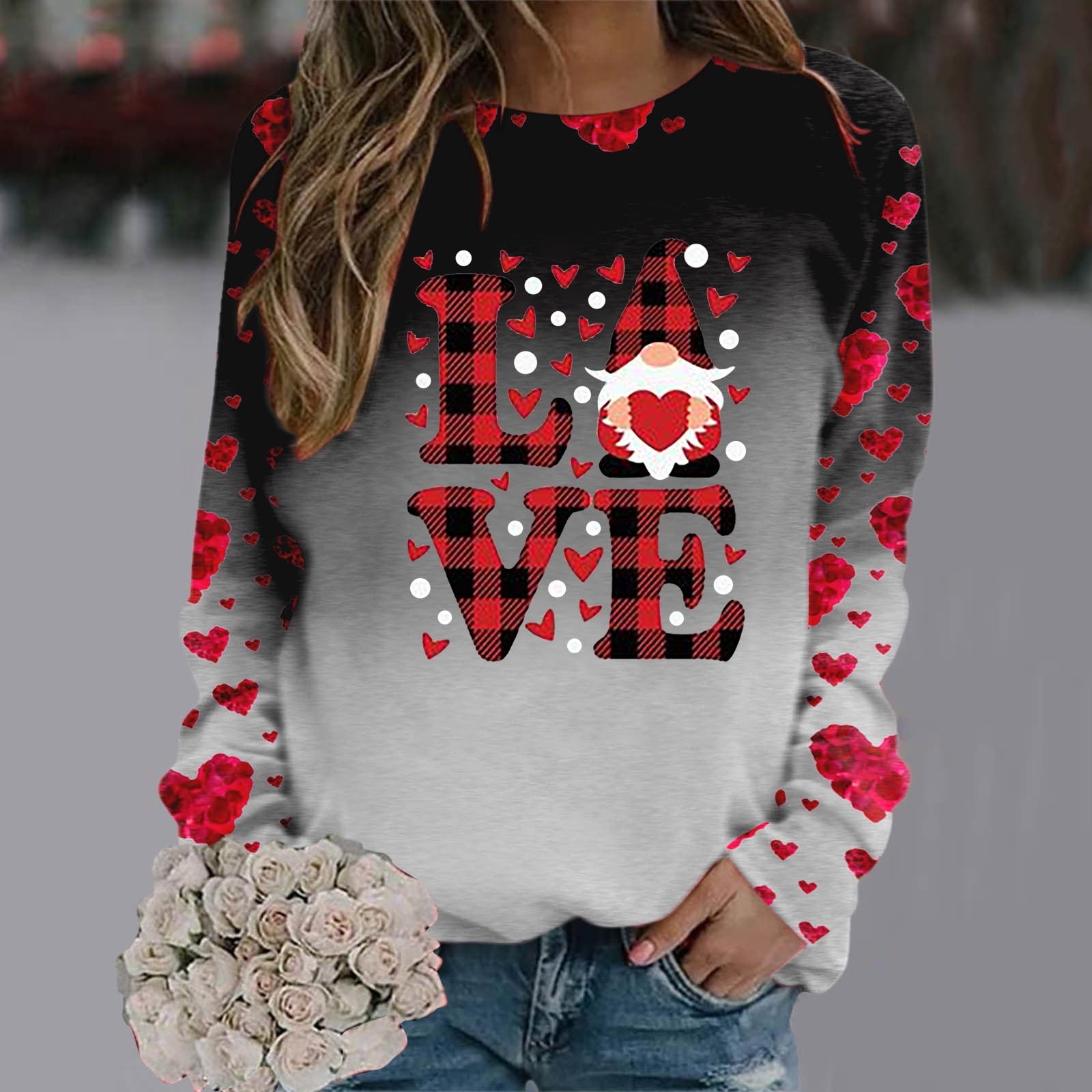 HOWPAY Oversized Sweatshirt for Women Valentines Love Letter Printed ...