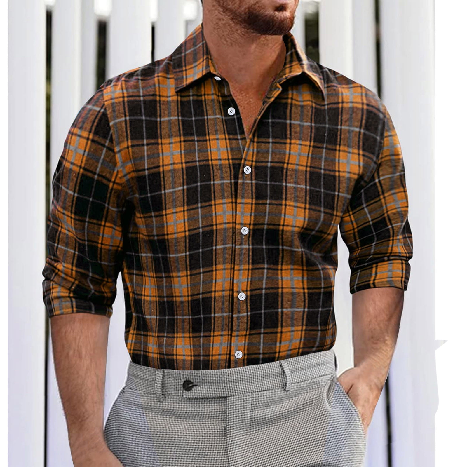 HOWPAY Plaid Shirts for Men Lightweight Button down Roll up Long Sleeve ...