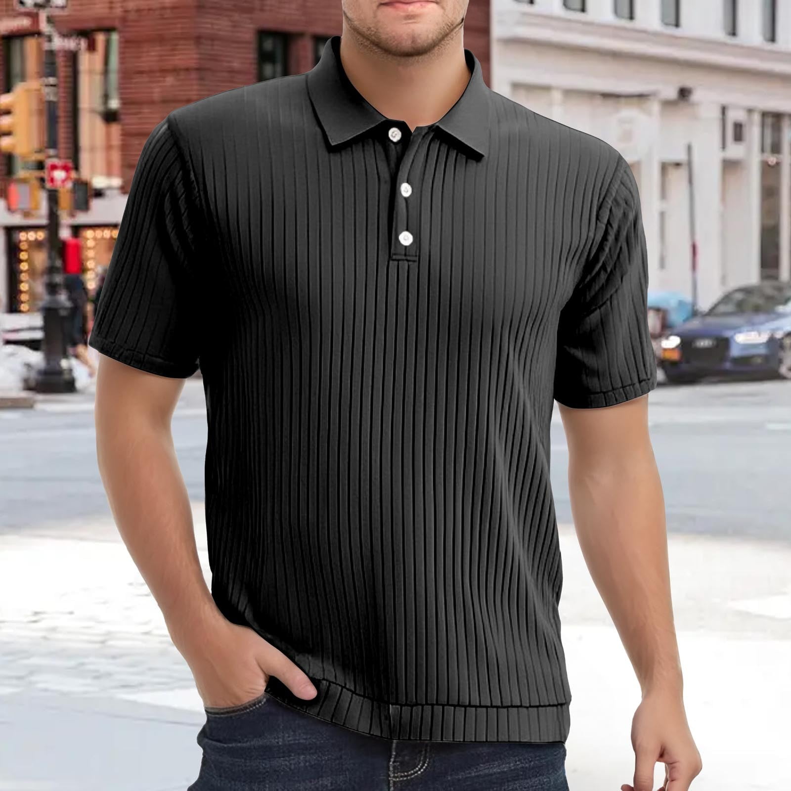 HOWPAY Short Sleeve Polo Shirts for Men Solid Color Classic Button ...