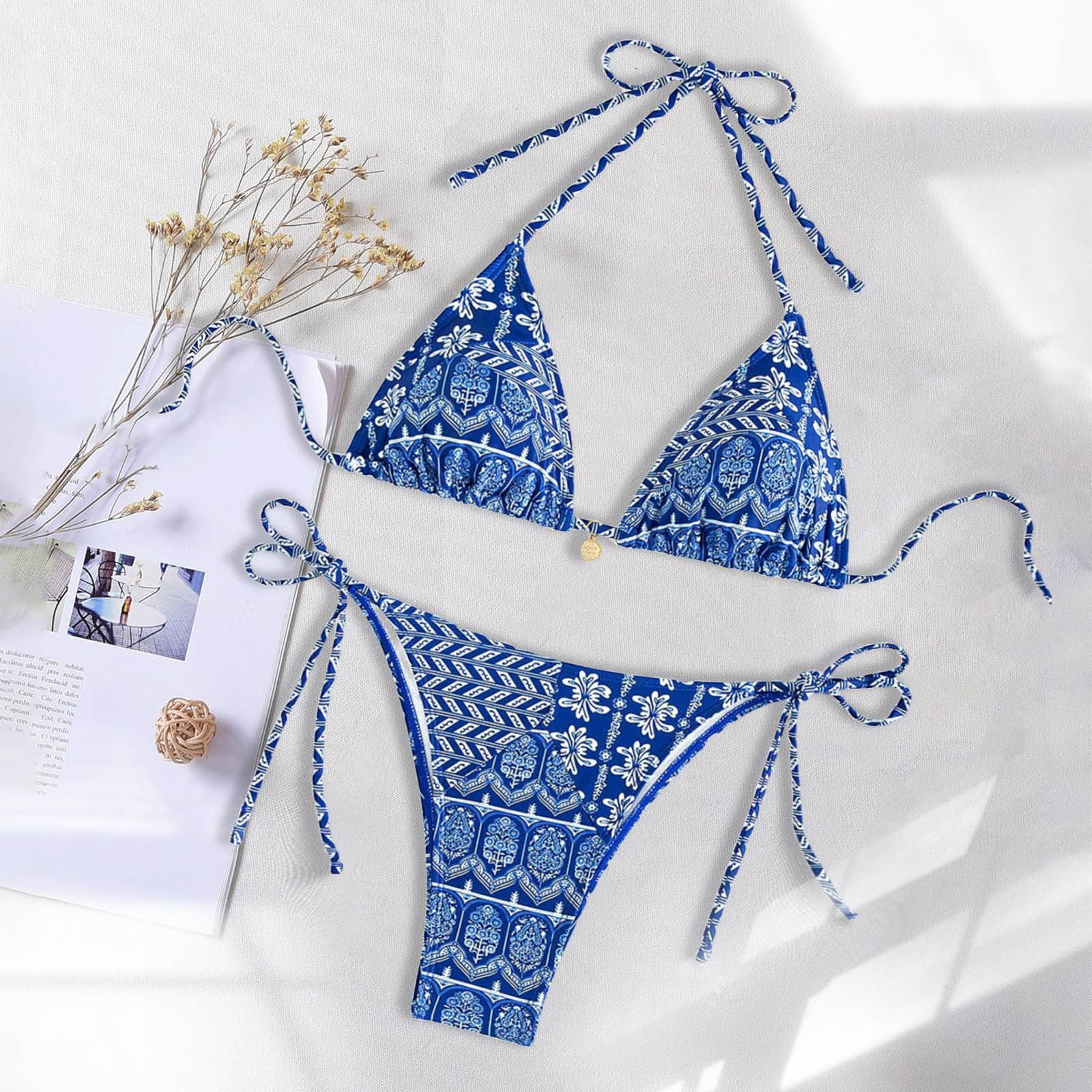 HOWPAY Swimsuit for Women Sporty Push up Triangle Halter Top Self Tie ...