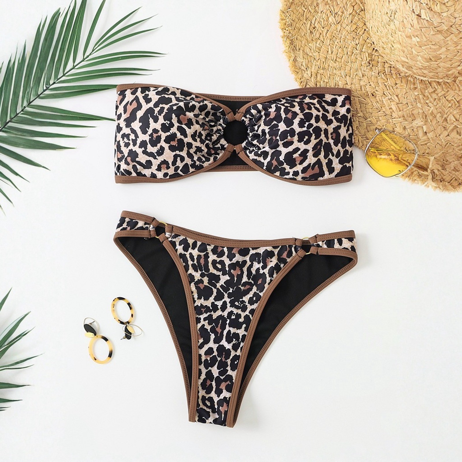 HOWPAY Swimsuit for Women Strapless Top Tummy Control High Cut Bottoms ...