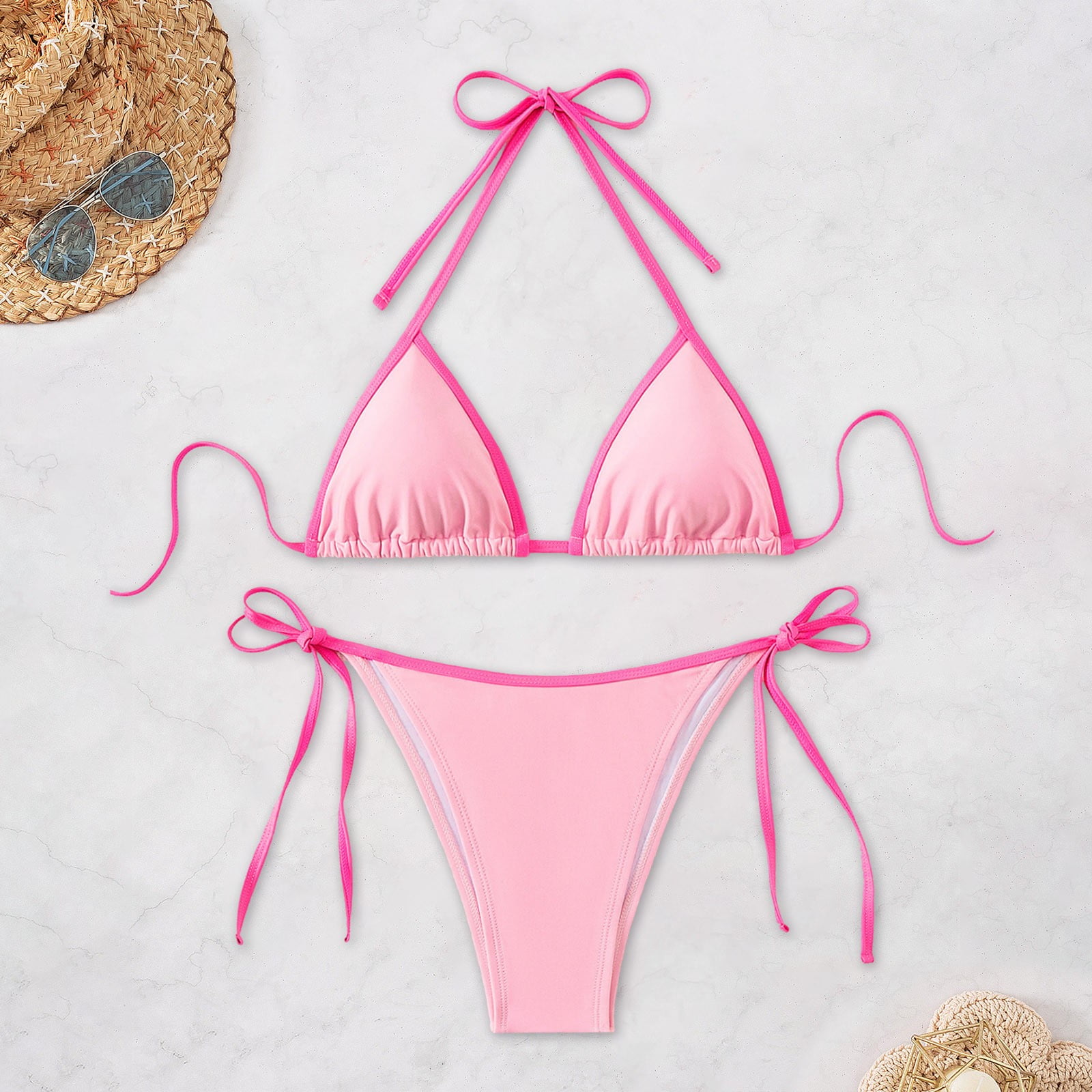 HOWPAY Swimsuit for Women Triangle Sporty Halter Top Self Tie Spaghetti ...