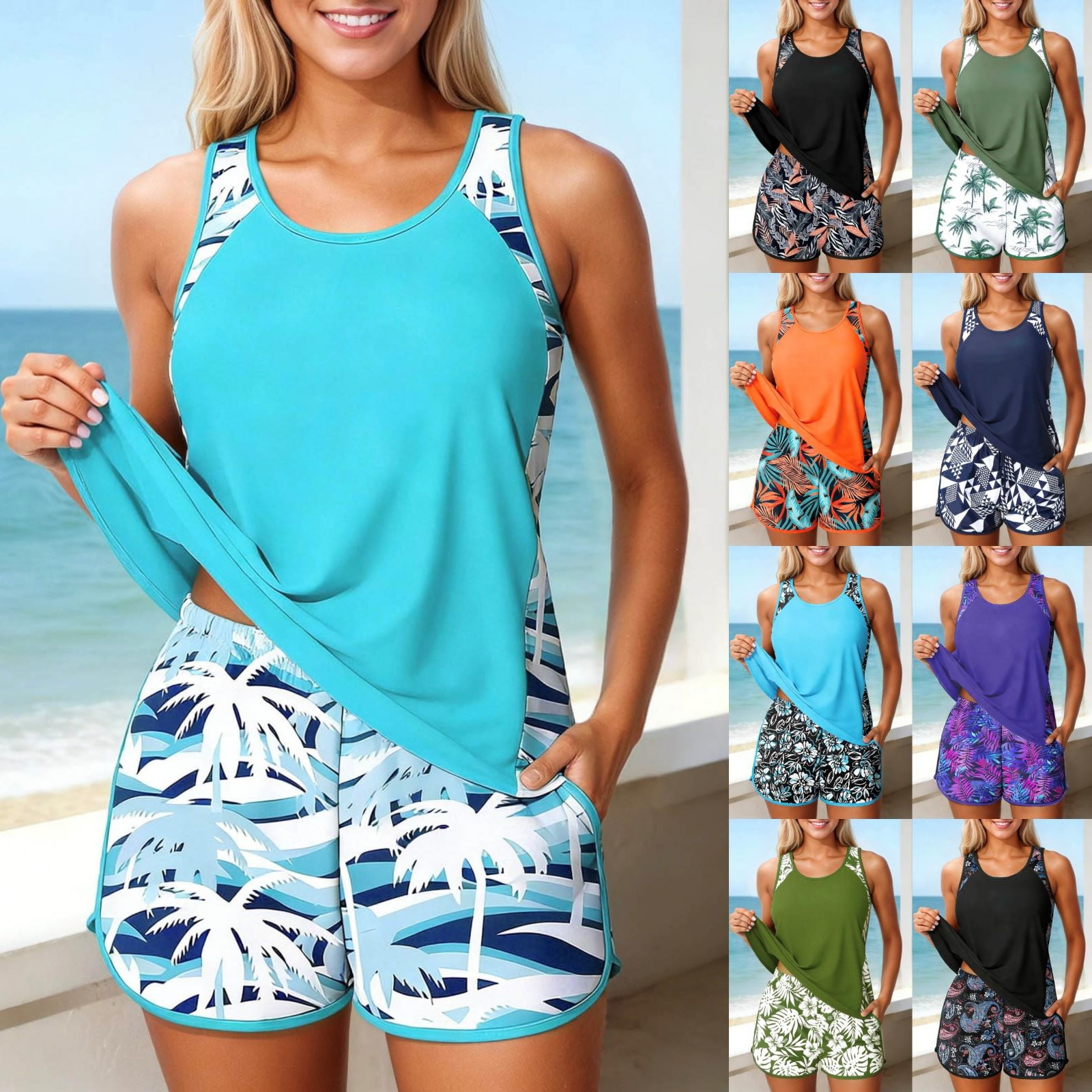 HOWPAY Tankini Swimsuits for Women Blouson Swim Tank Top with with ...