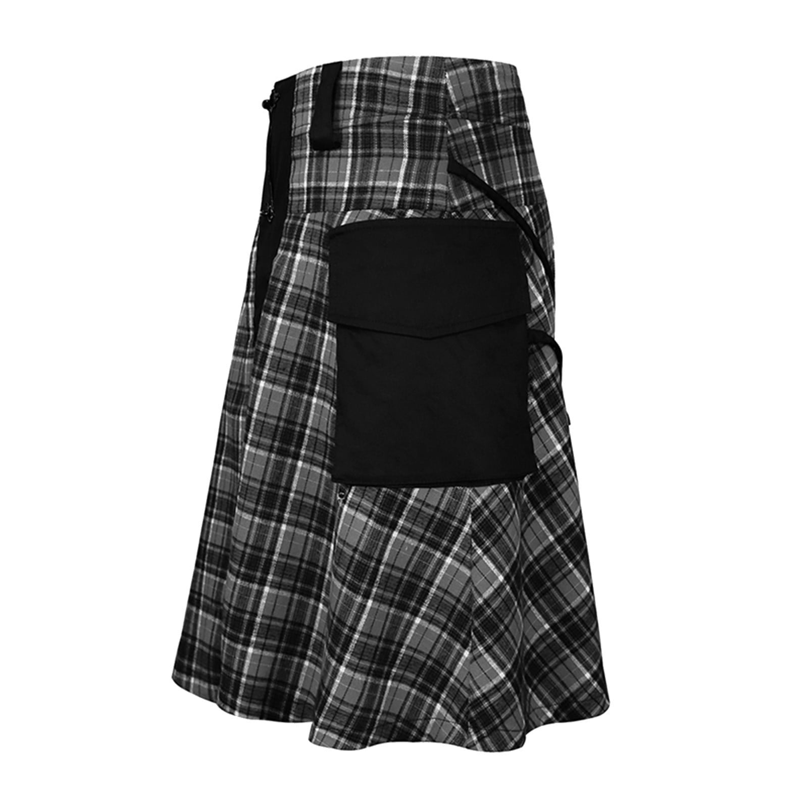 HOWPAY Tartan Utility Kilts for Men Traditional Highland Tactical Kilt ...