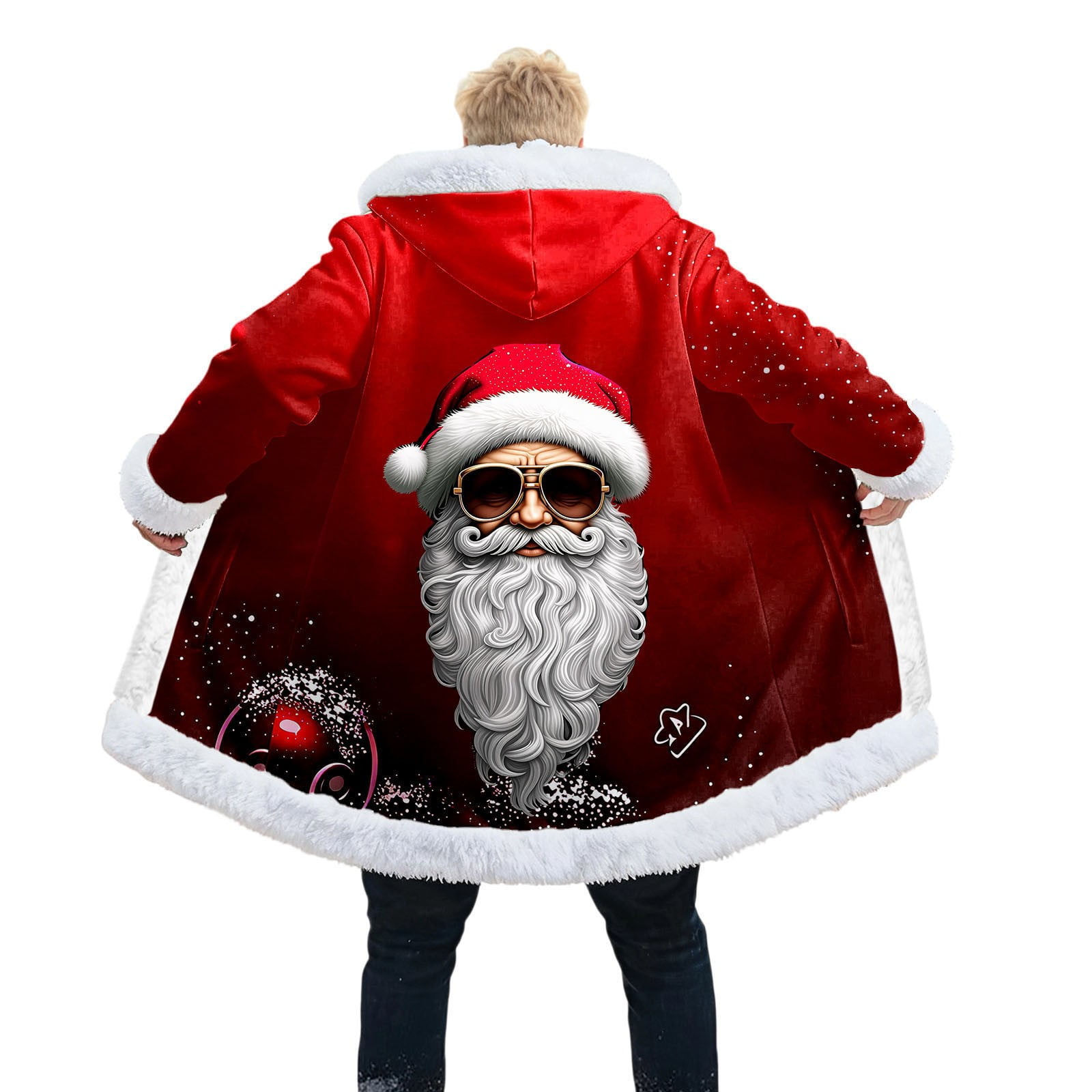 HOWPAY Winter Coats for Men Christmas Cardigan Santa Claus Faux Fur ...