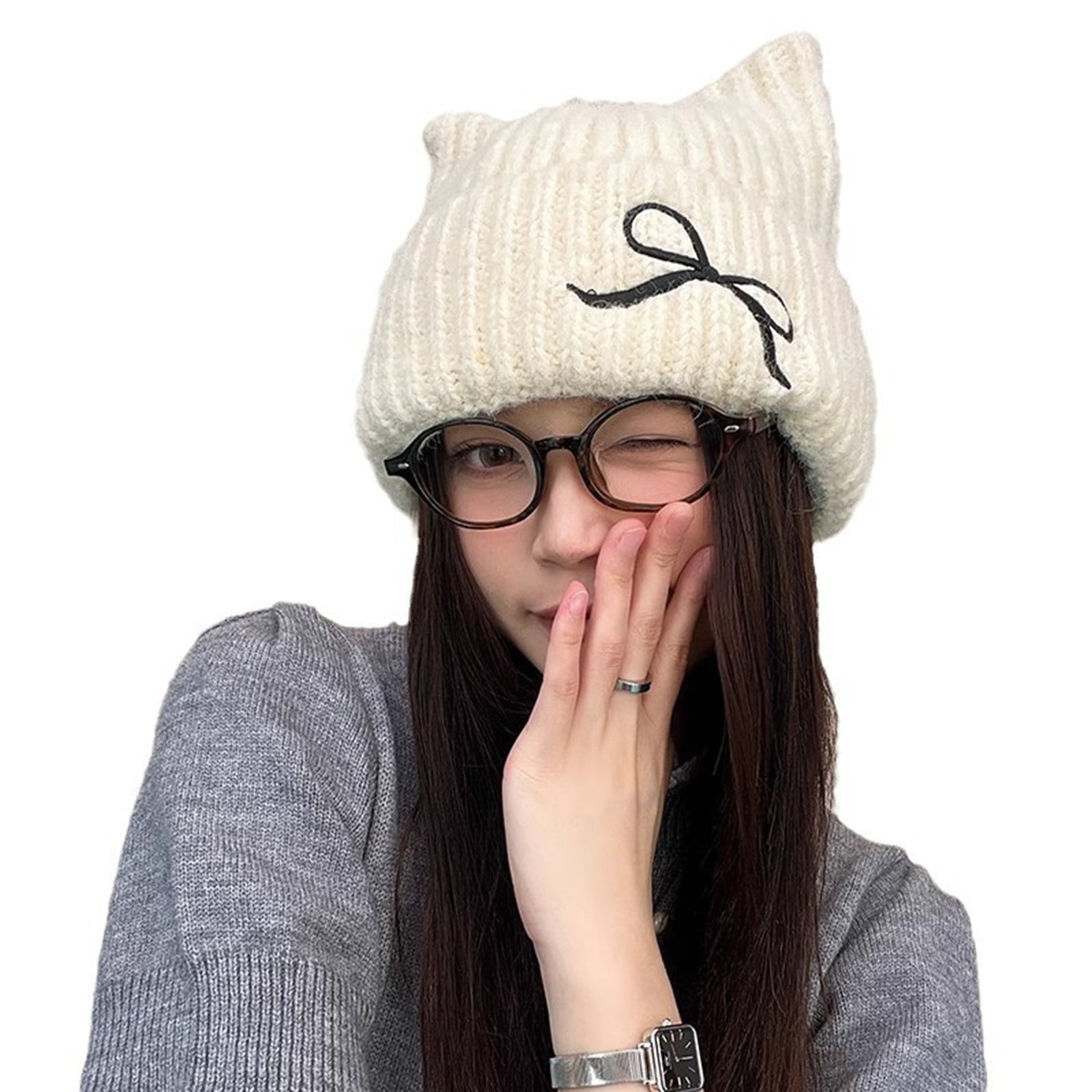 HOWPAY Winter Hats for Women Cute Ear Stretchy Slouchy Baggy Windproof ...