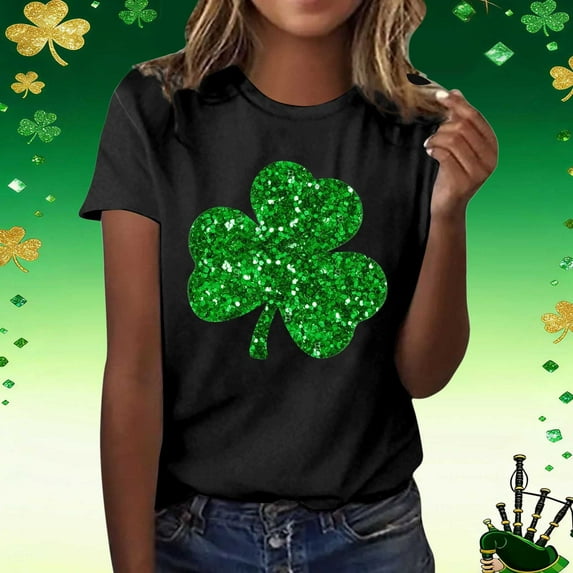 HOWPAY Womens Graphic Tees St Patricks Day Shamrock Floral Short Sleeve ...