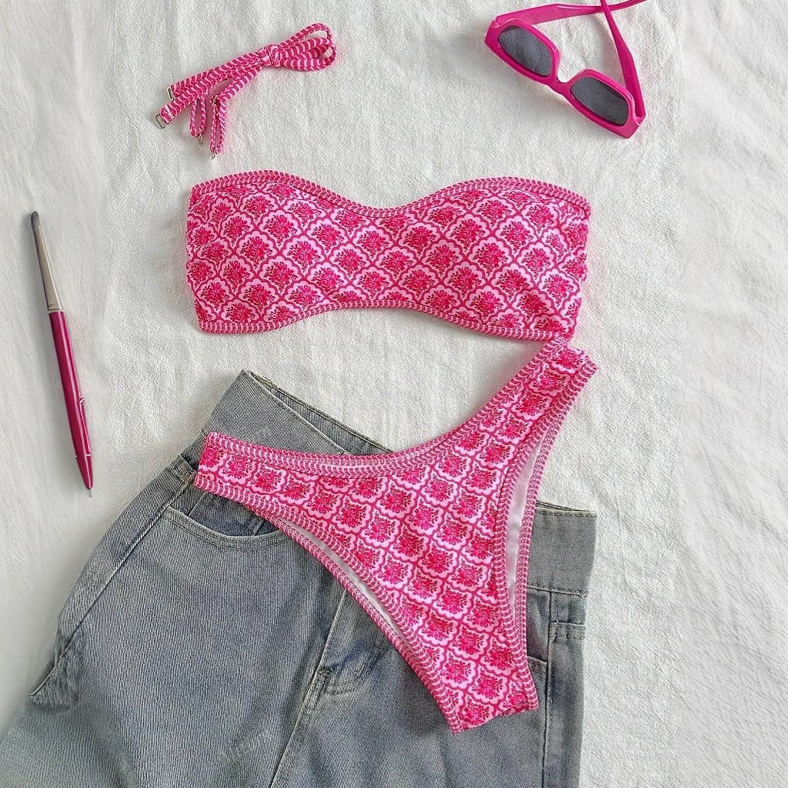 HOWPAY Womens Swimsuits Strapless Crop Top Tummy Control High Cut ...