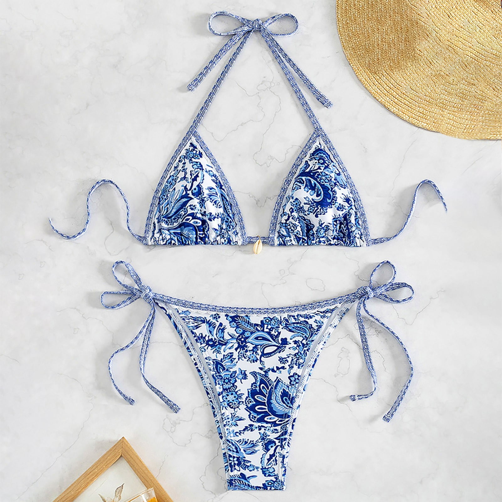 HOWPAY Womens Swimsuits Summer Push up Halter Top Self Tie Spaghetti ...