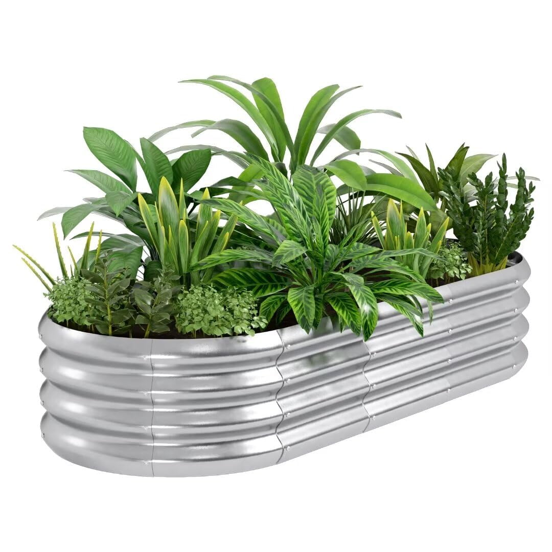 HOXHA Planter Raised Beds, 5X2X1 FT Land Guard Oval Galvanized Steel ...