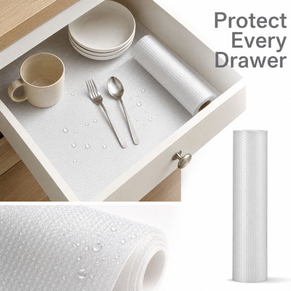 HOXZODT Non Adhesive Drawer Shelf Liner, Waterproof Oilproof Cabinet ...
