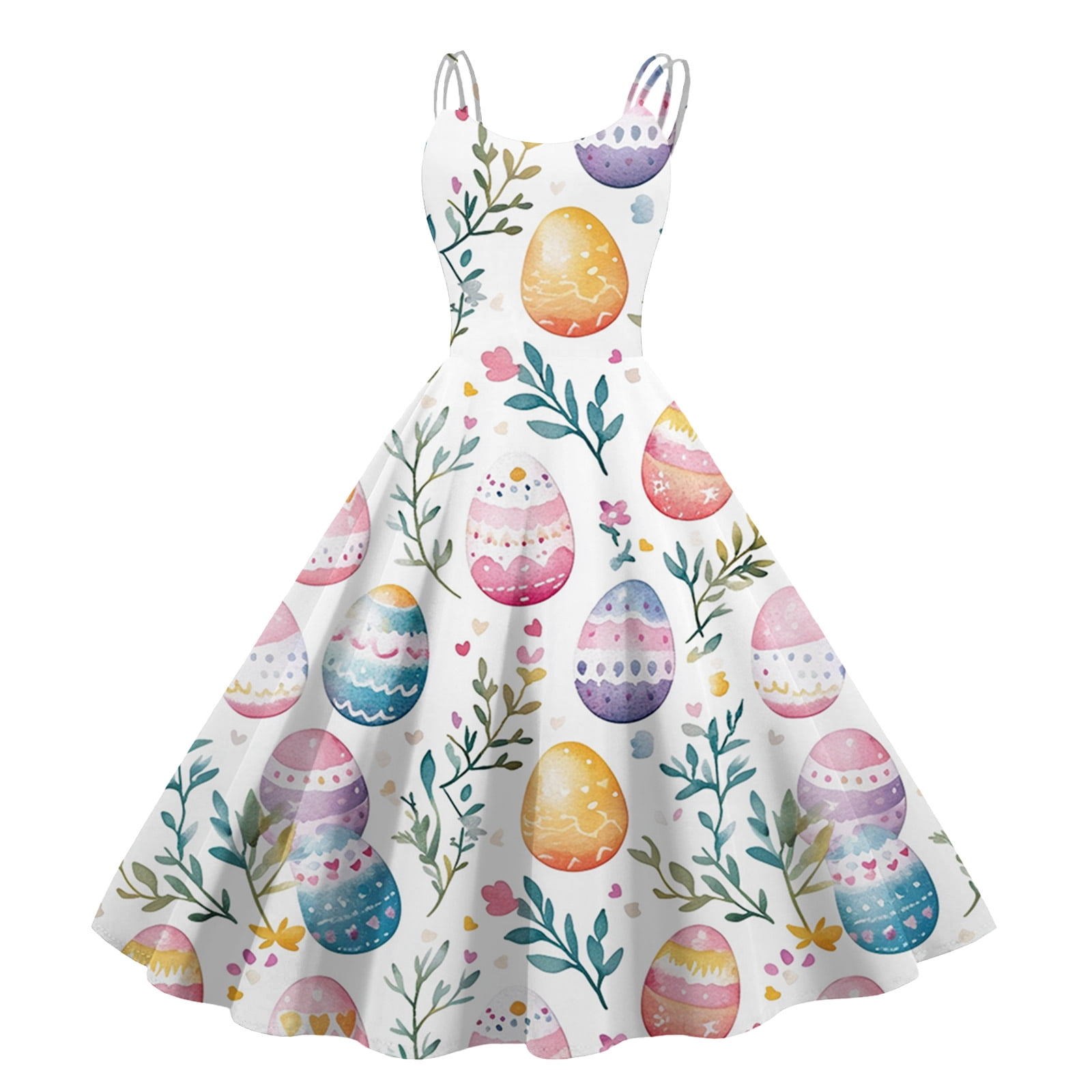 HOXZODT Womens Easter Floral Egg Print Dress Retro Punk A-Line ...