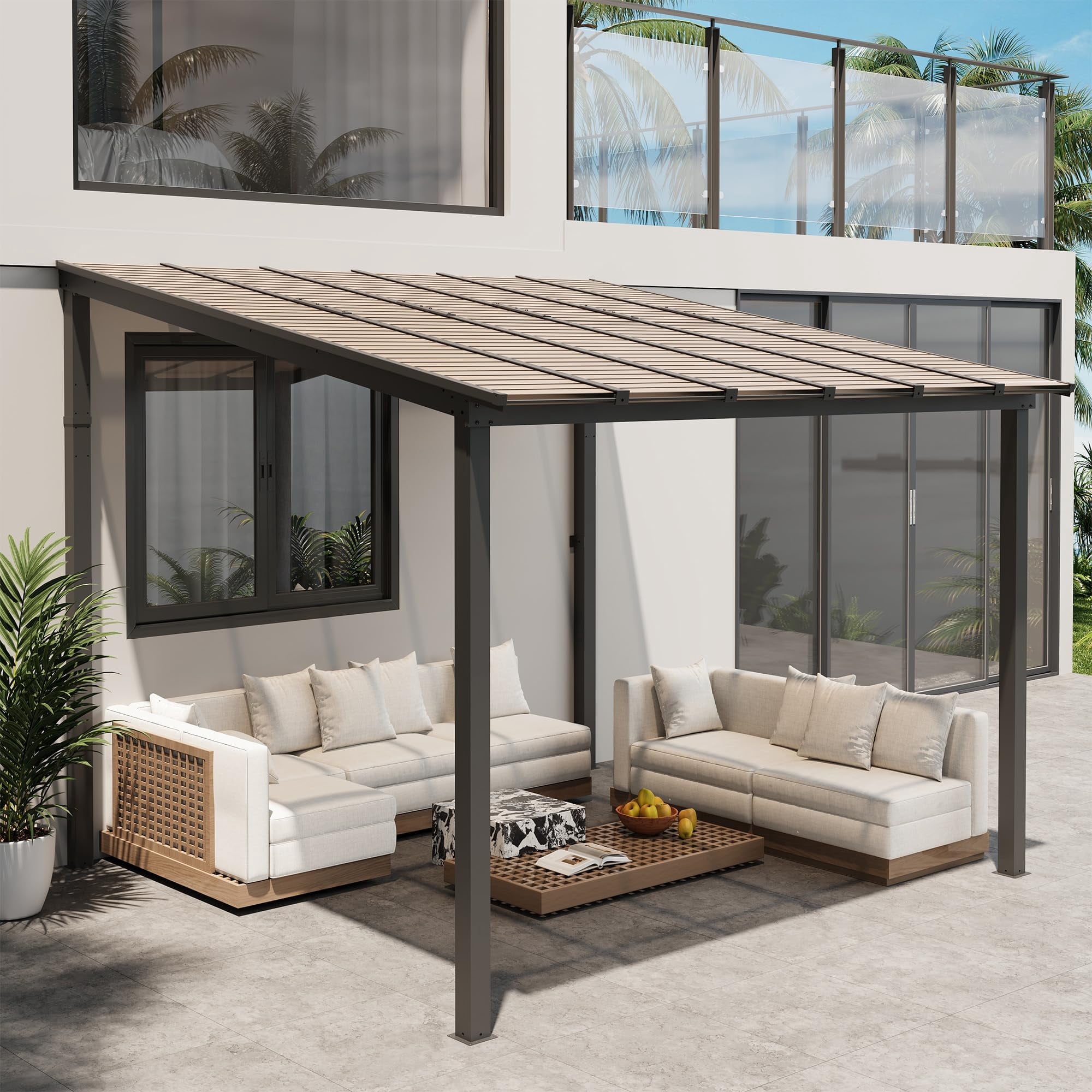 HOYOA 10' x 10' Wall Mounted Gazebo, Hardtop Lean to Gazebo with Sturdy ...