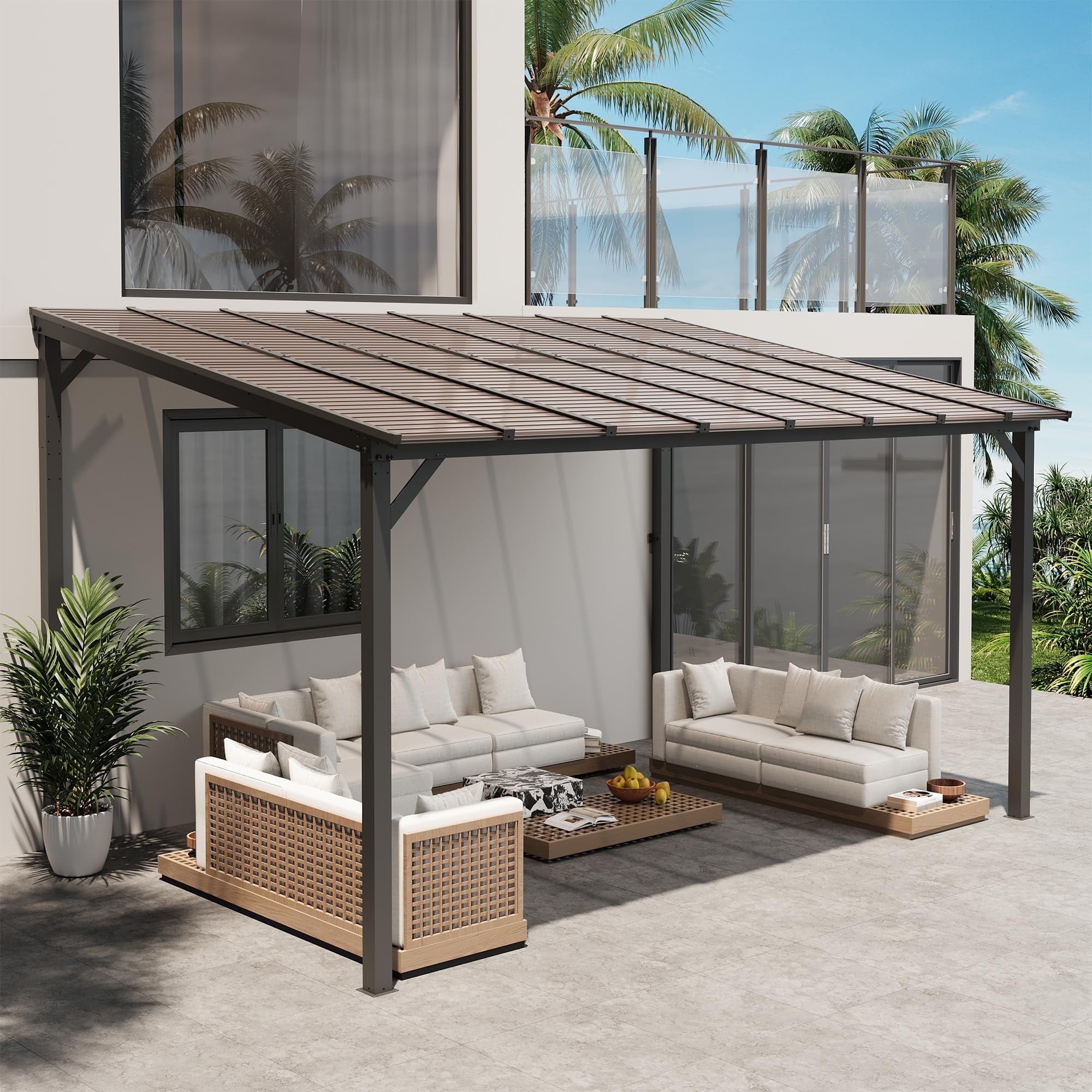 HOYOA 10' x 14' Gazebo, Hardtop Wall Mounted Lean to Gazebo Pergola for ...