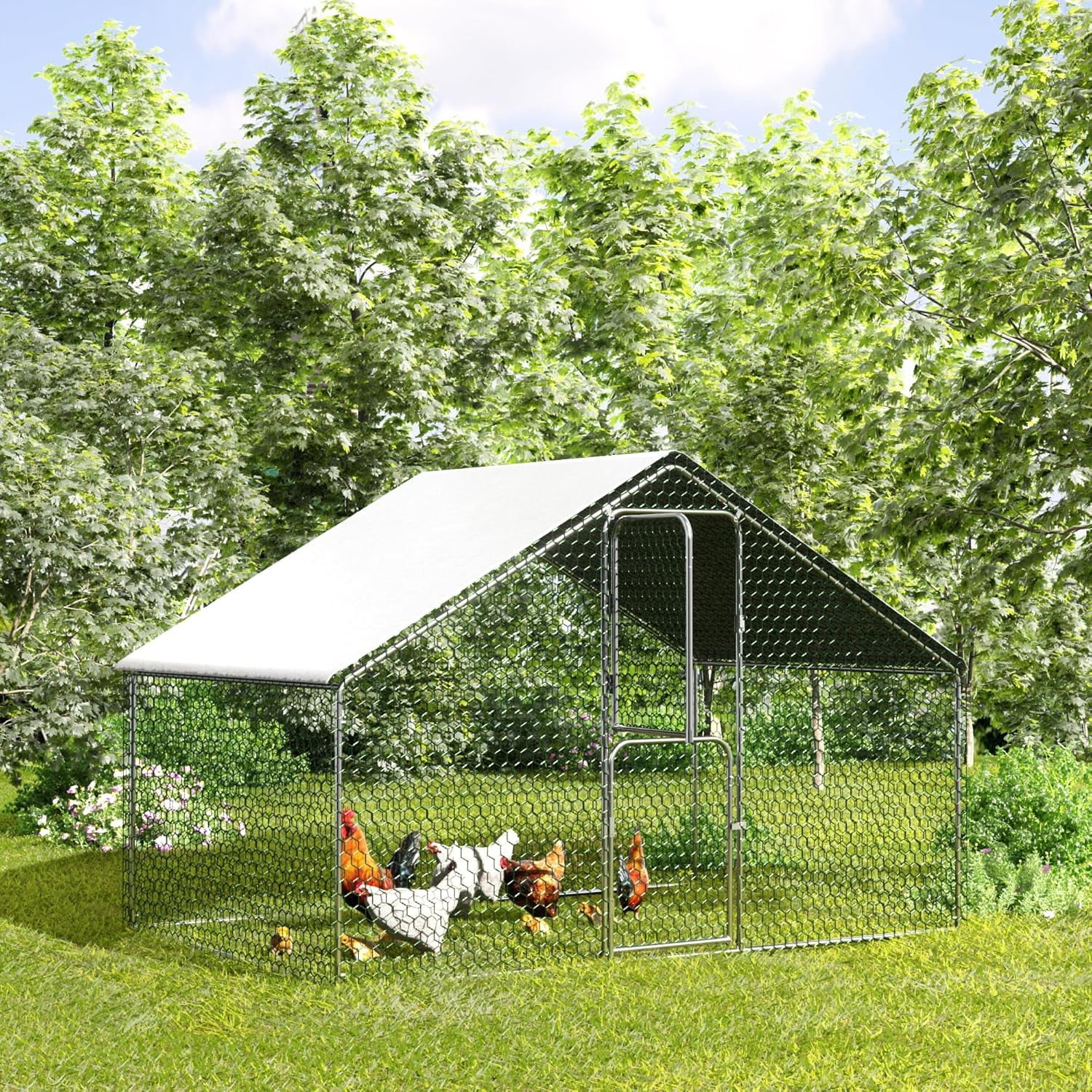 HOYOA Large Metal Chicken Coop with Run, 6.5x10x6.5ft Walk in Poultry Cage with Waterproof and ...