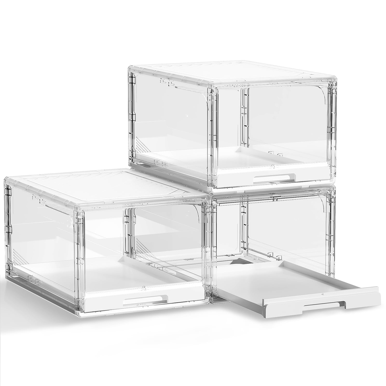HOYOJA Storage Bins with Sliding Tray, Clear Storage Box with Drawer ...