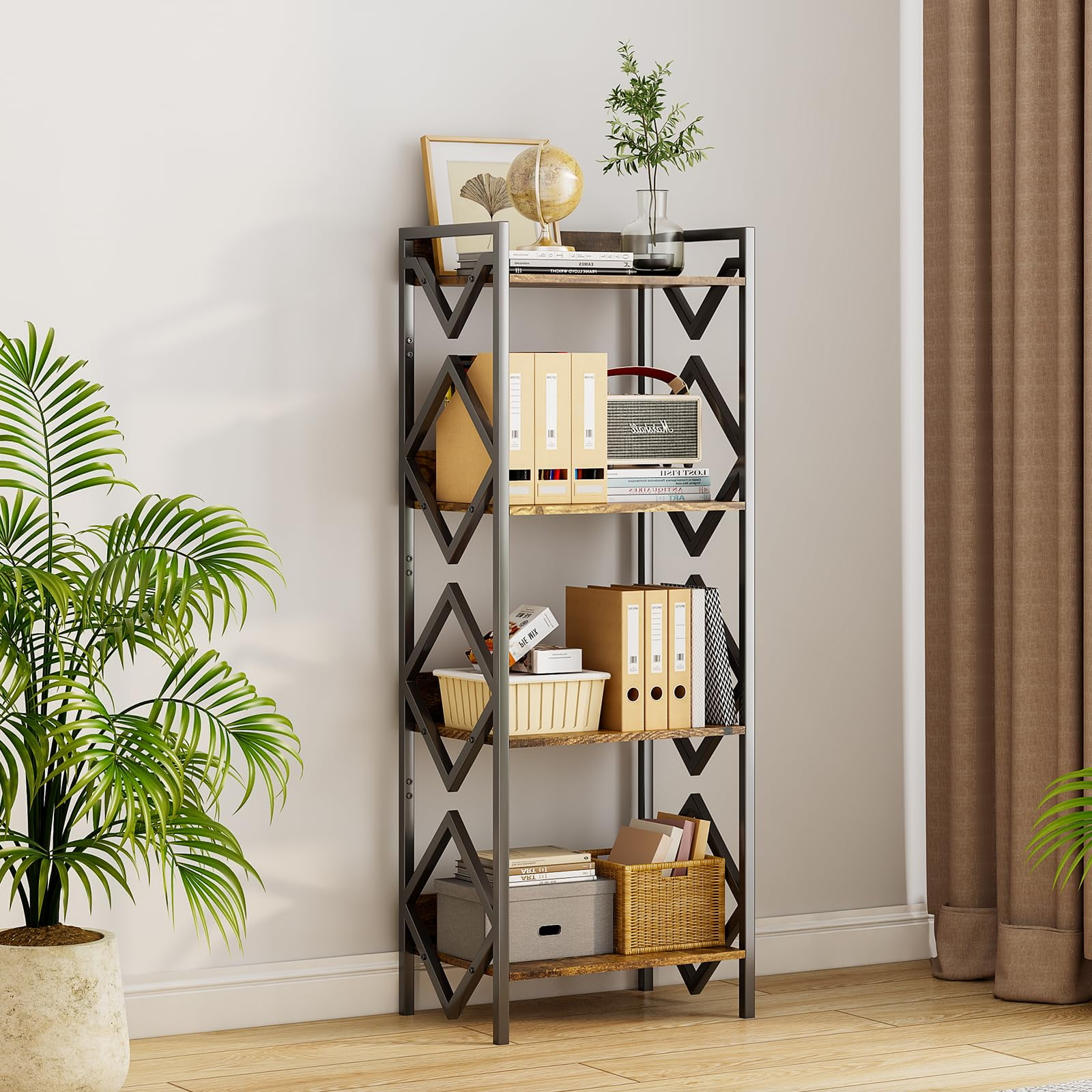 HOYRR Compact 4-Tier Metal Shelf Big Storage in Small Spaces Office ...