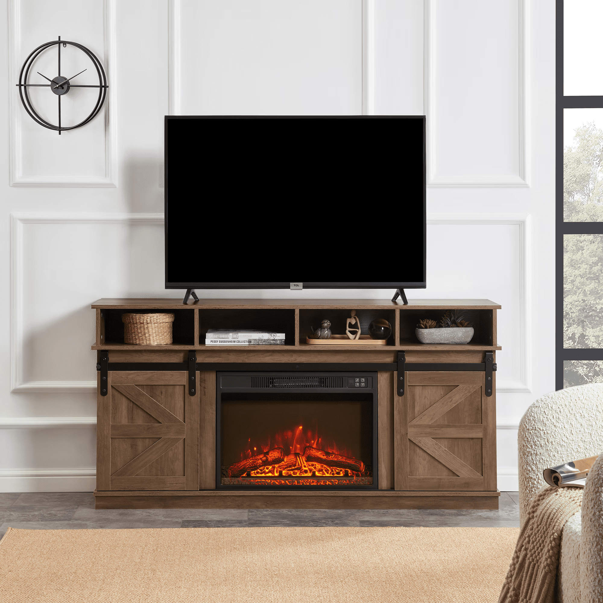HOYUTO 58" Farmhouse TV Stand with 23" Electric Fireplace Insert ...