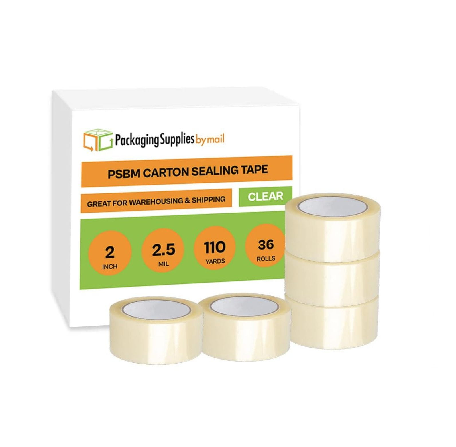 HOYWU PSBM Packing Tape, 2 Inch x 110 Yards, 36 Pack, Clear, 2.5 Mil ...