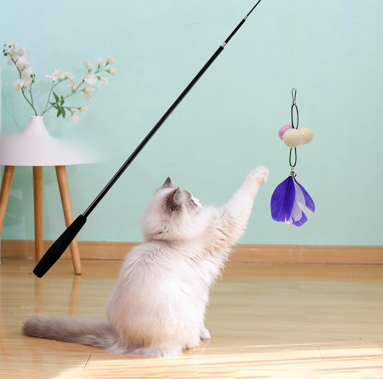 HOZADOIE Cat Feather Toys Cats Play Stick with Bells Interactive Game ...