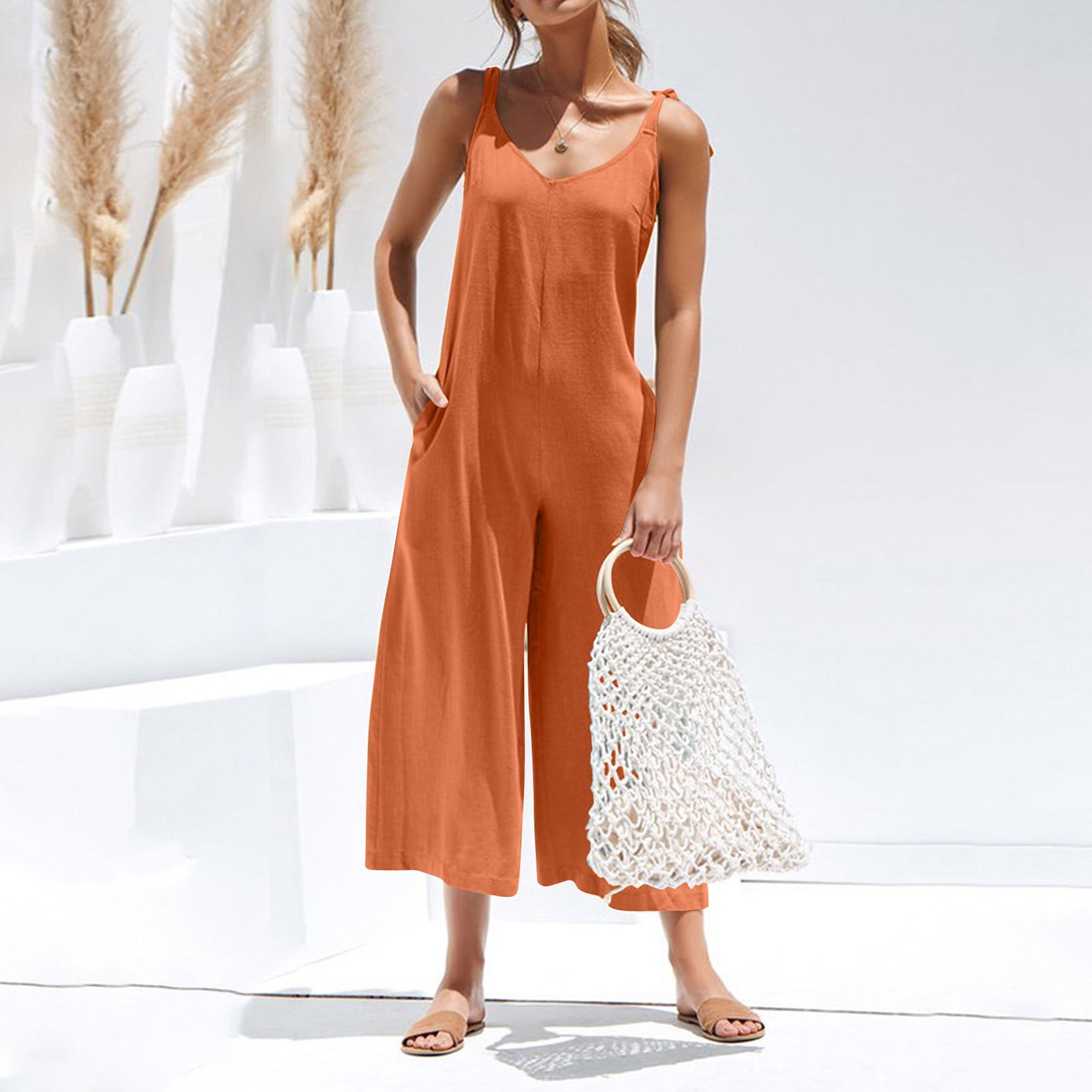HOZADOIE One Piece Jumpsuits for Women Casual Overalls Solid Color V ...