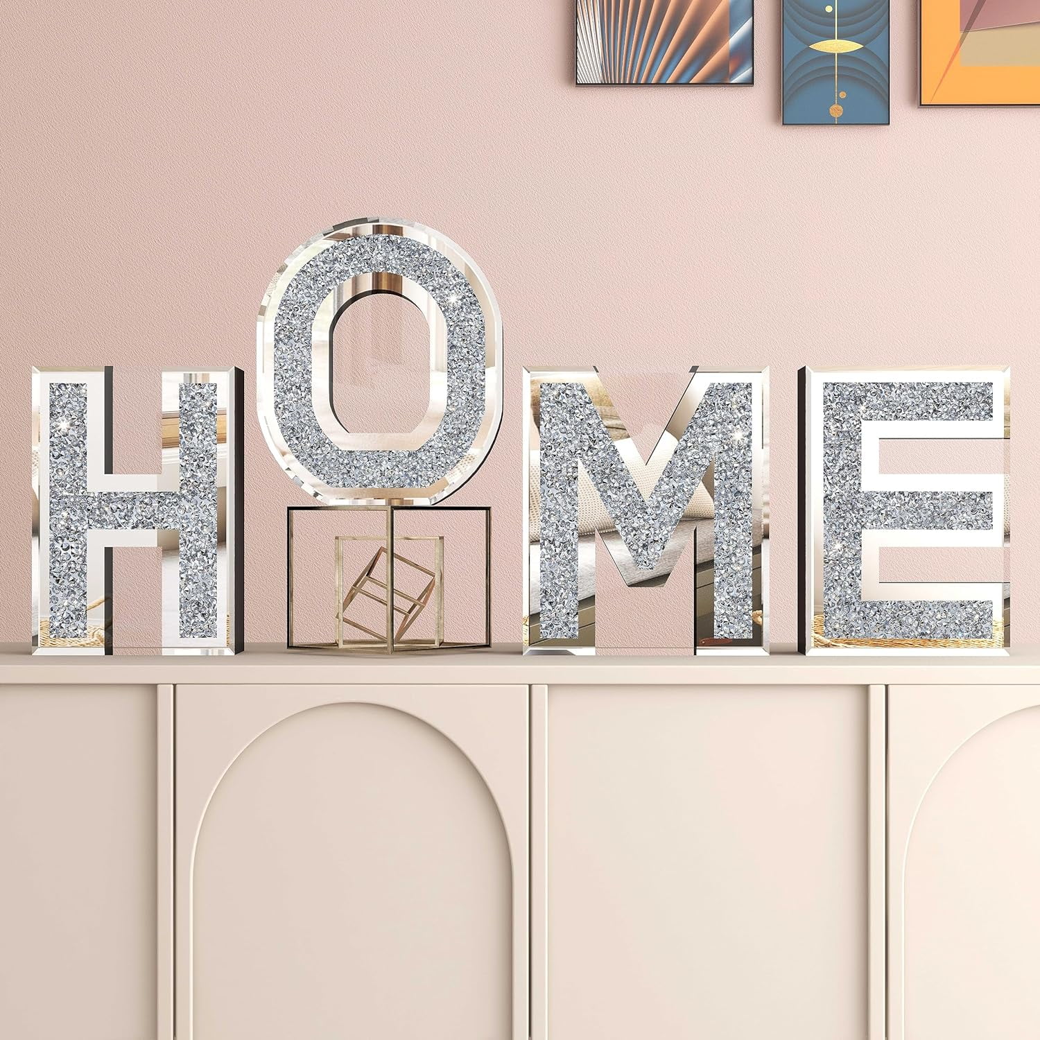 HOZO Home Letter Sign Mirrored Wall Decor 6.7L x 7.8W, Crushed Diamond ...