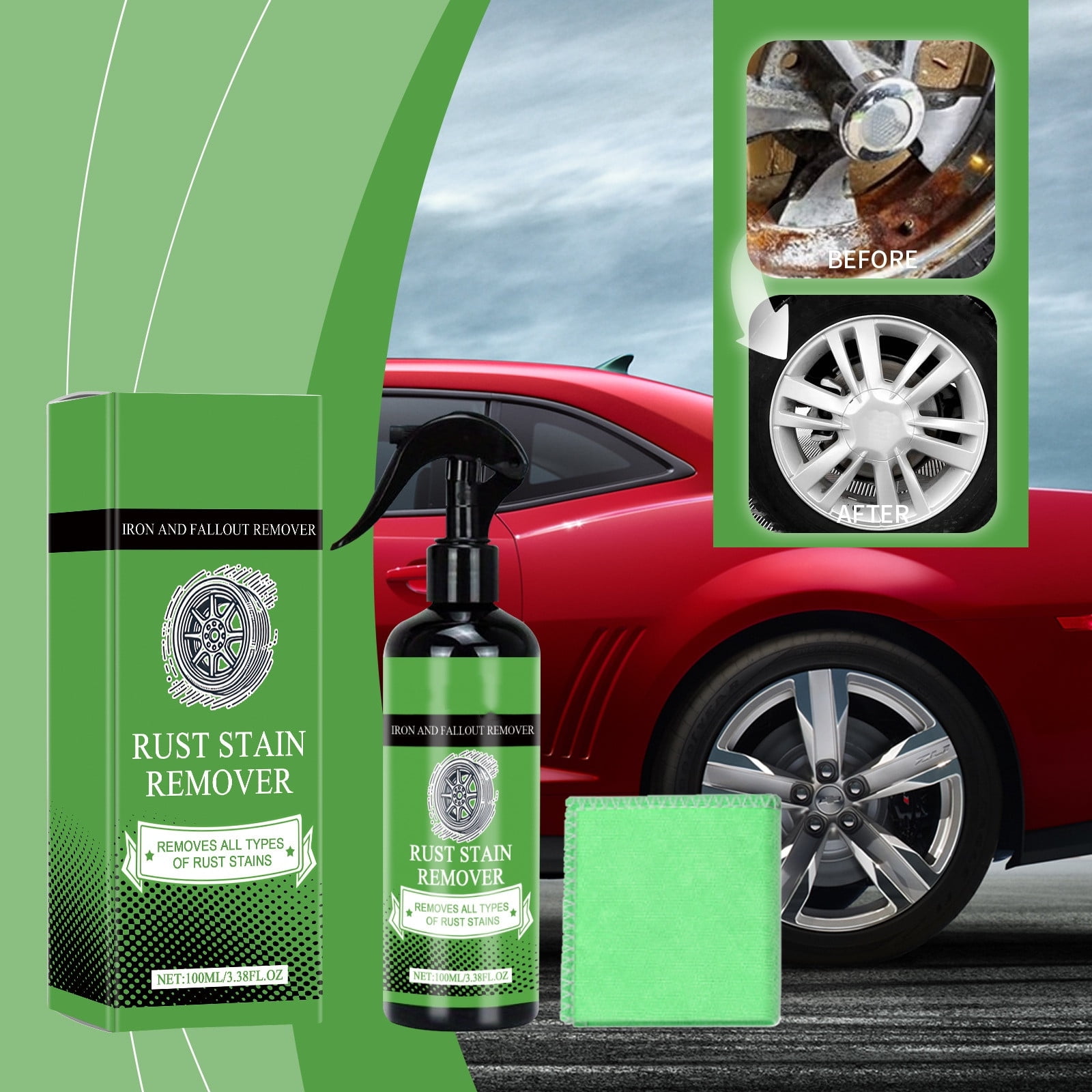 HOZVOMI 100ml Wheel Hub Rust Remover Spray - Cleaner, Decontamination ...