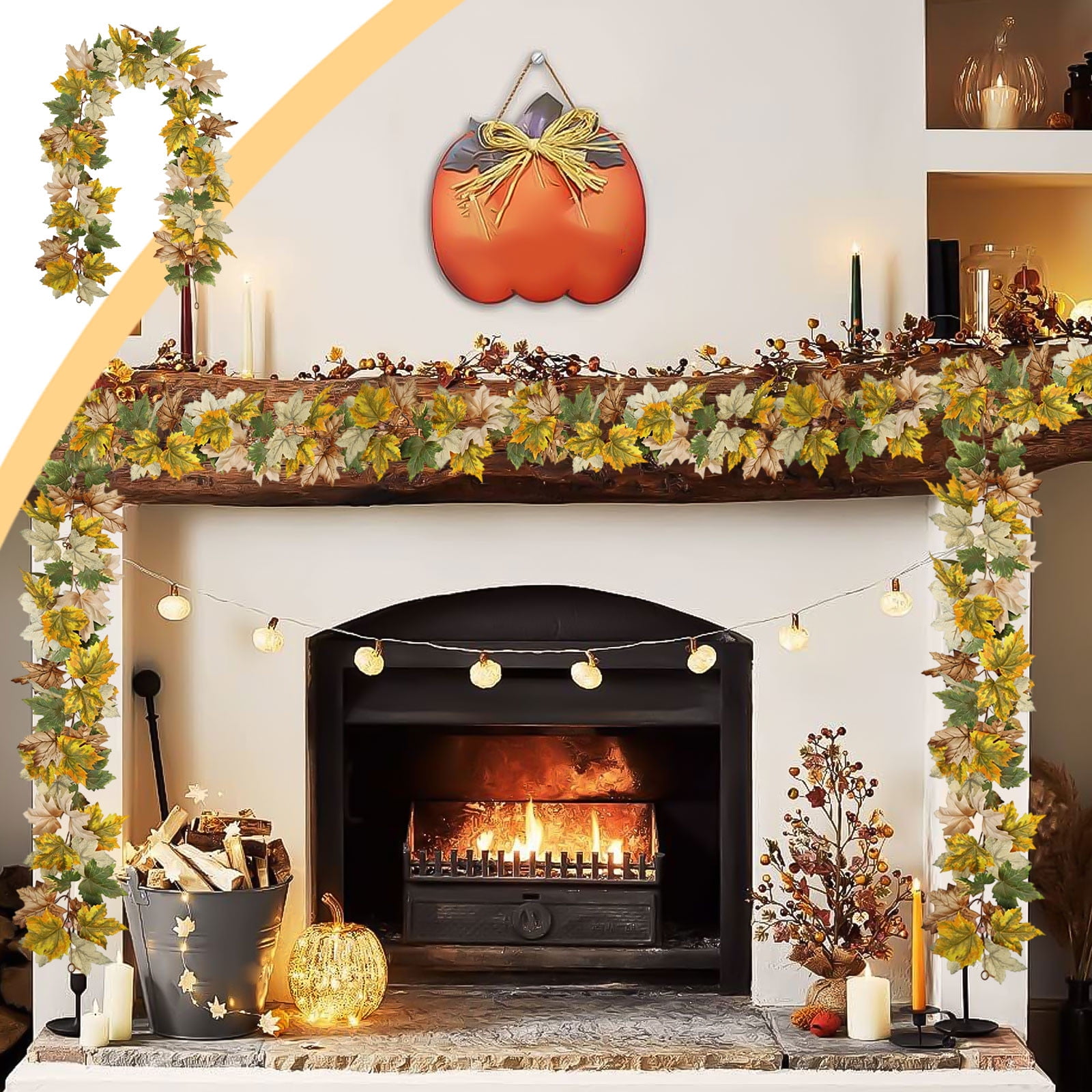 HOZVOMI 5.7ft Artificial Maple Leaf Garland Fake Autumn Maple Leaves ...