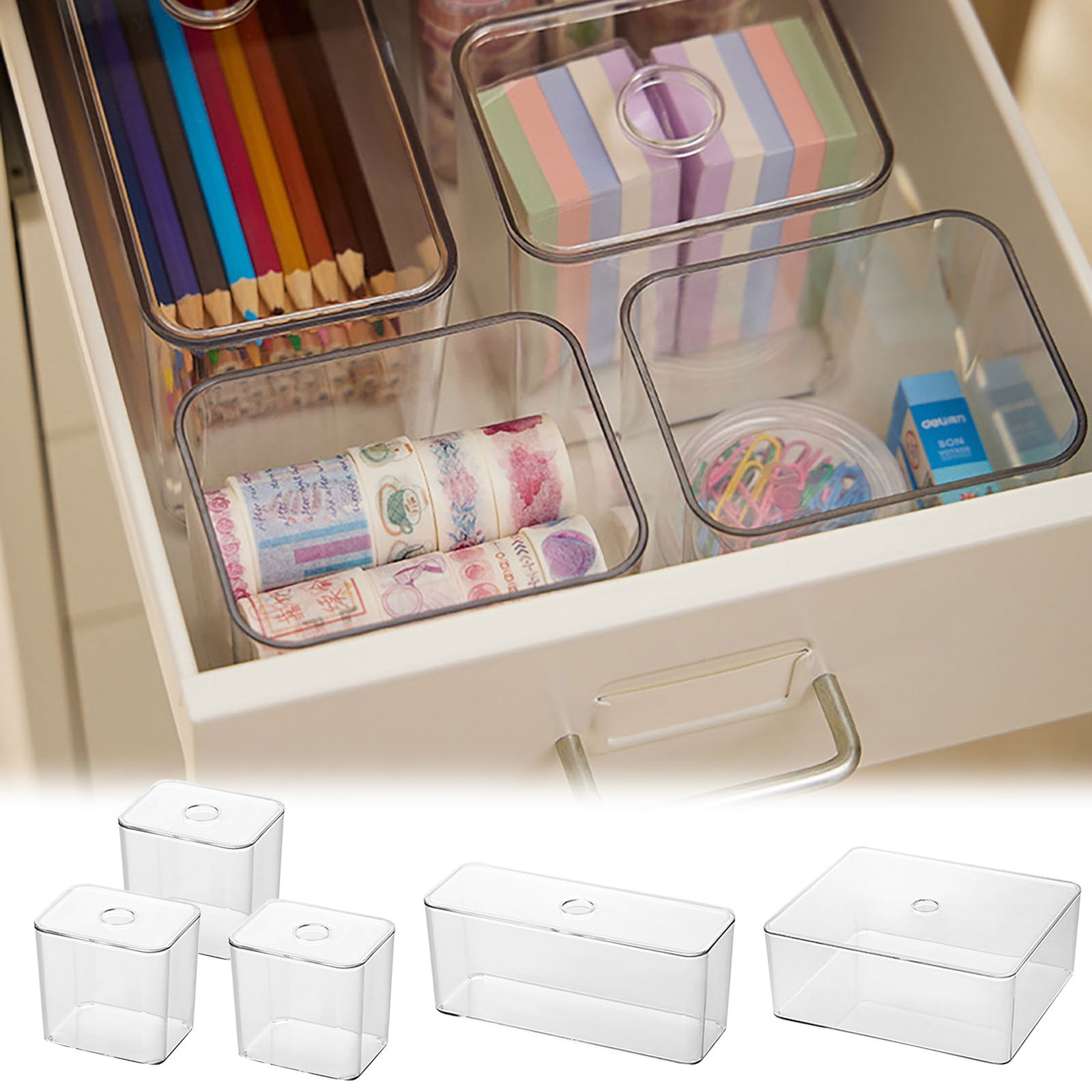 HOZVOMI 5PC Transparent Storage Boxes with Lid - Stackable Desktop ...