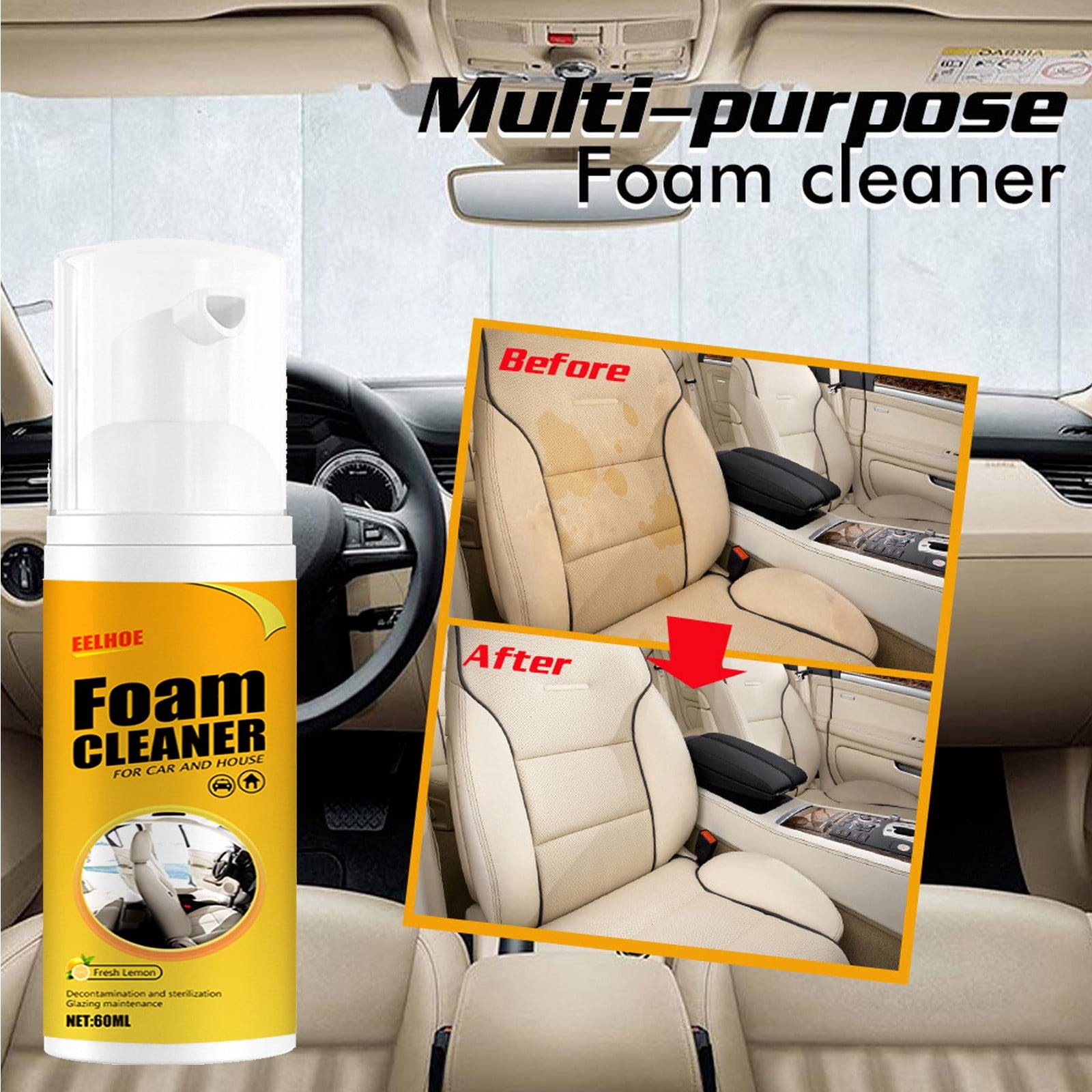 HOZVOMI 60ml/120ml All-Purpose Foam Cleaner | Car Interior Cleaning Solution | Strong Foam, Non ...