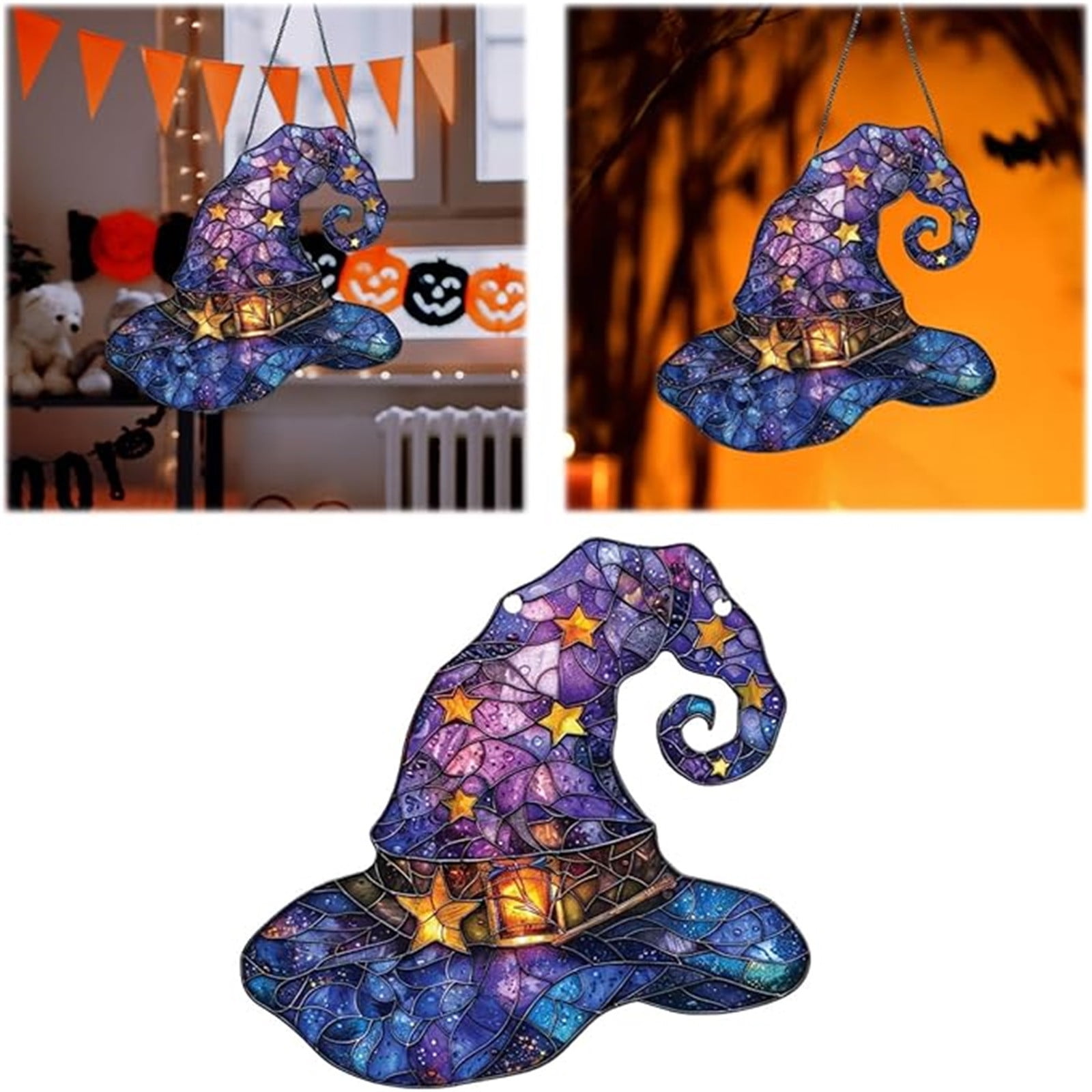 HOZVOMI Charming Moonlight Witch Acrylic Stained Glass Window Hanging ...