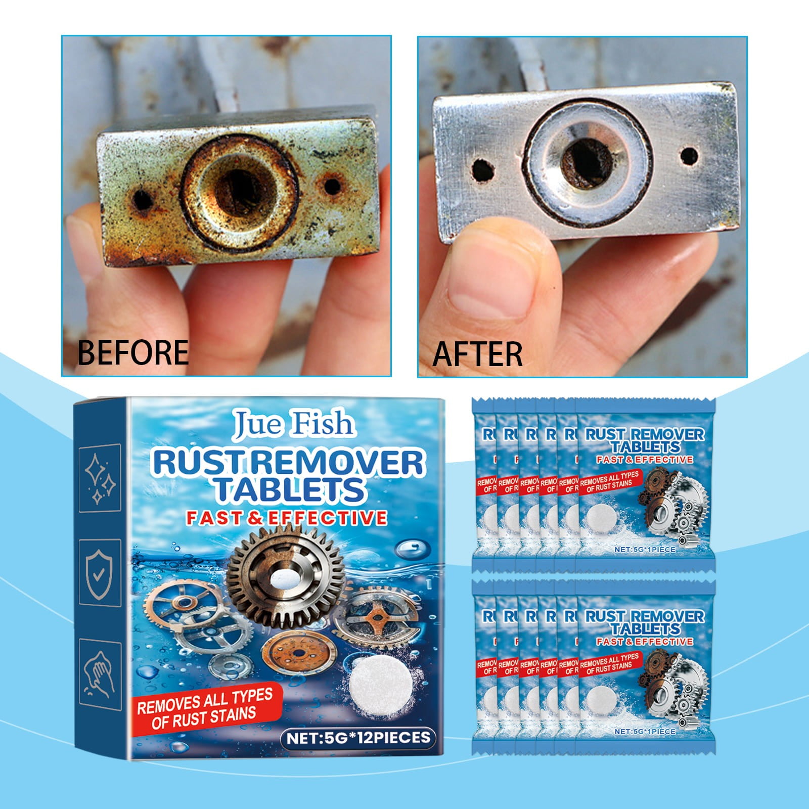 HOZVOMI Fast-Acting Multi-Surface Rust Remover - 12 Tablets, Indoor ...