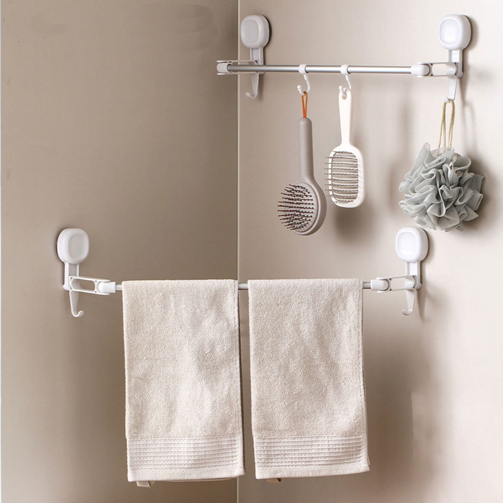 HOZVOMI Hole-Free Corner Suction Cup Towel Rack | Adjustable ...