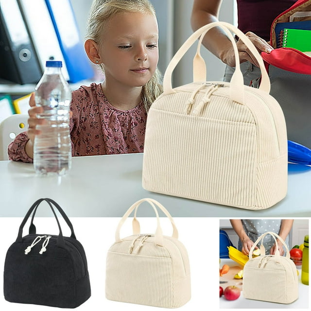 HOZVOMI Insulated Lunch Bag Corduroy Lunch Tote Bags Leakproof Cooler ...