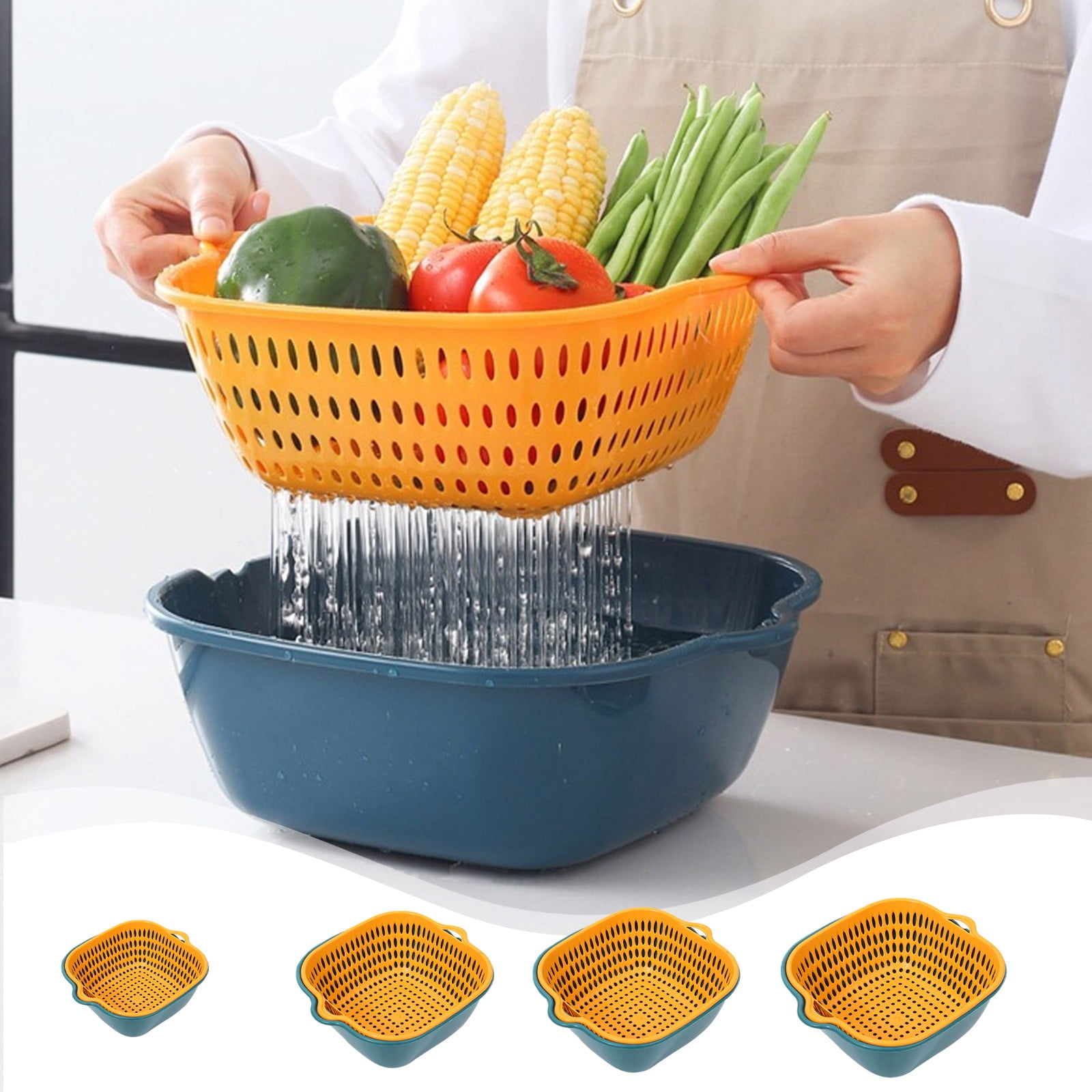 HOZVOMI Kitchen Nesting Vegetable Fruit Washing Basket, 2 in 1 Plastic ...