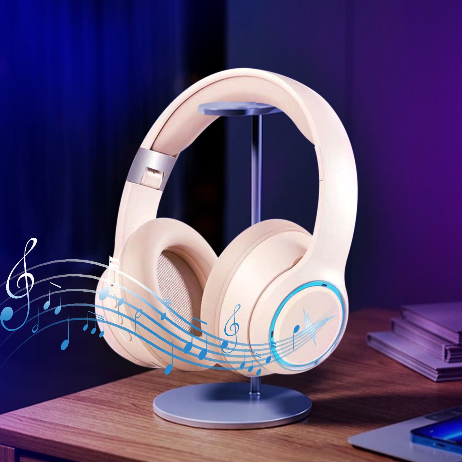 HOZVOMI Luminous Wireless Bluetooth 5.3 Headset with Comfortable Memory Foam Earmuffs, HiFi ...