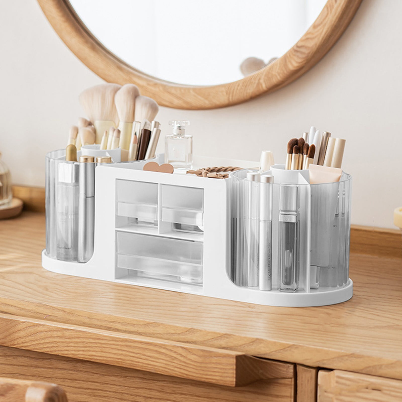 HOZVOMI Multi-Functional Double Rotating Desk Organizer, 6 Compartment ...