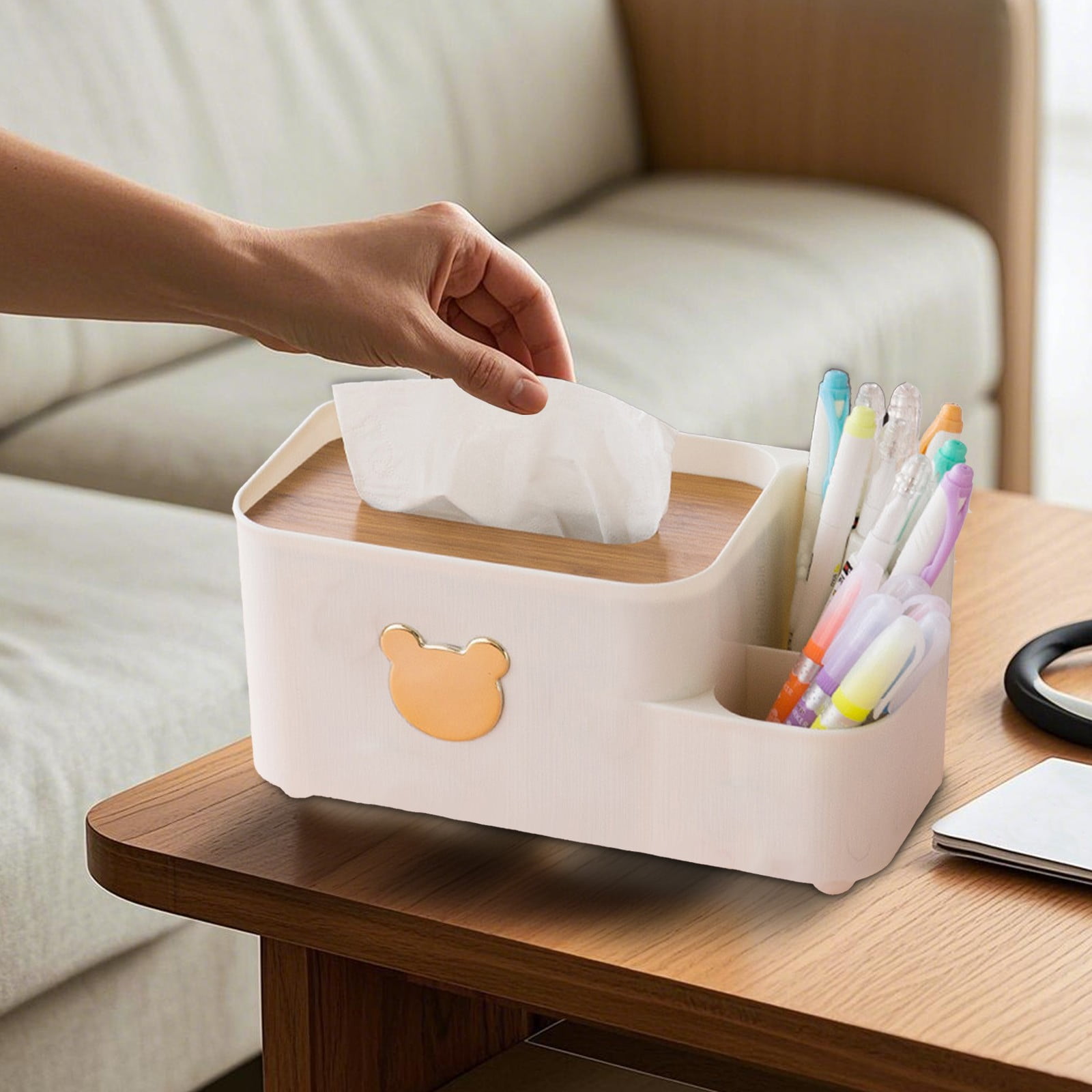 HOZVOMI Multifunctional Desktop Tissue Box Organizer with Compartments ...