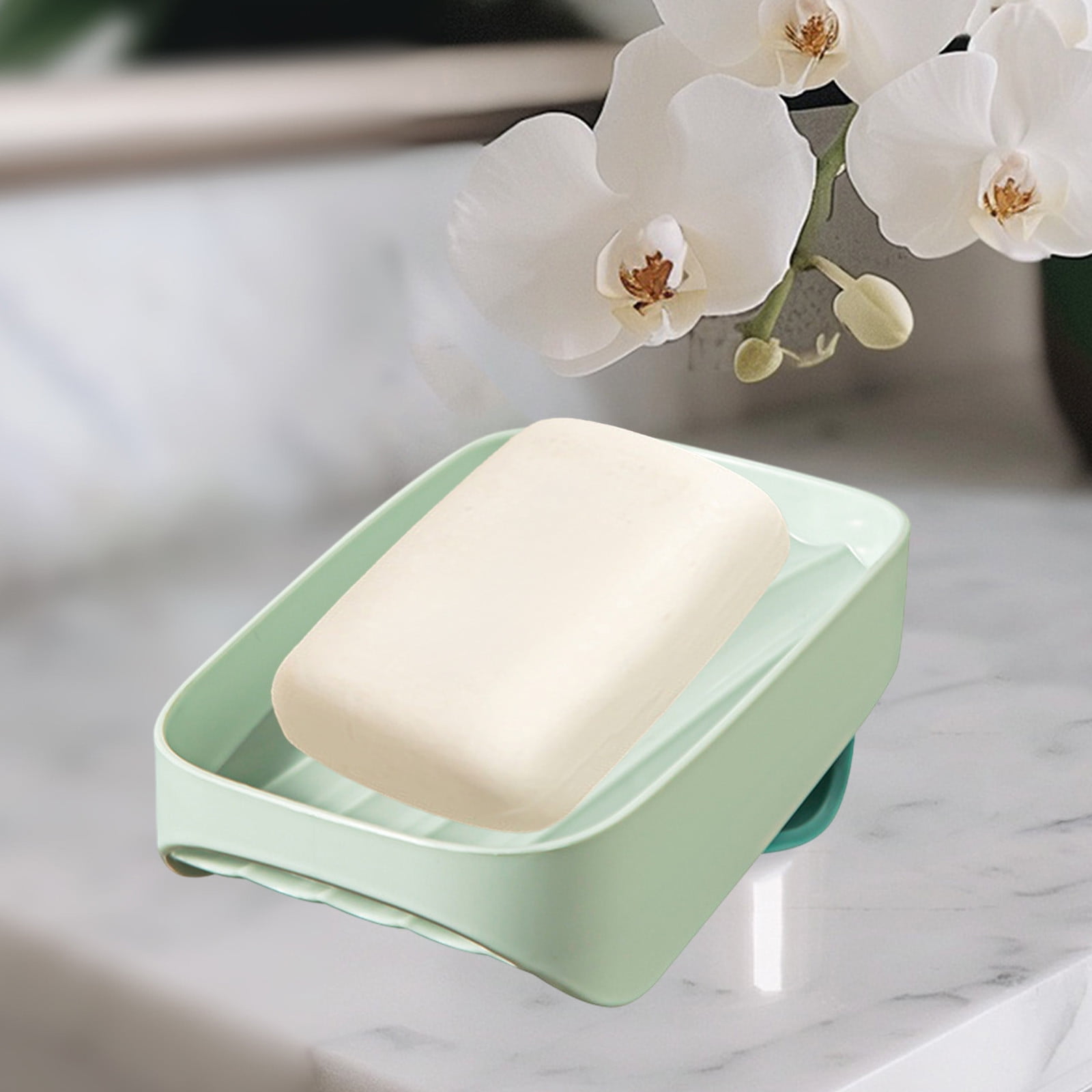 HOZVOMI Plastic Soap Box with Lid & Drain Tray, European Style Bathroom ...