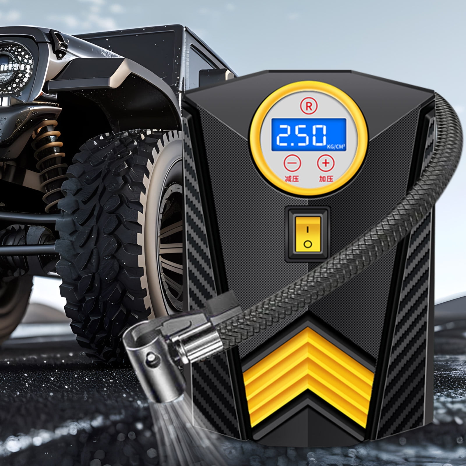 HOZVOMI Portable Hand Pump for Car Tires - 12V, 100+ PSI, Digital ...