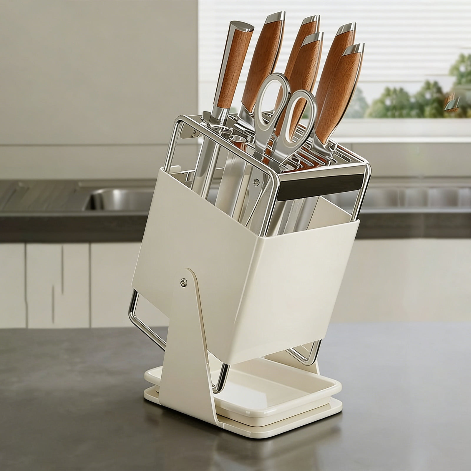HOZVOMI Rotatable Knife Storage Rack, Space Saving Kitchen Knife Holder ...