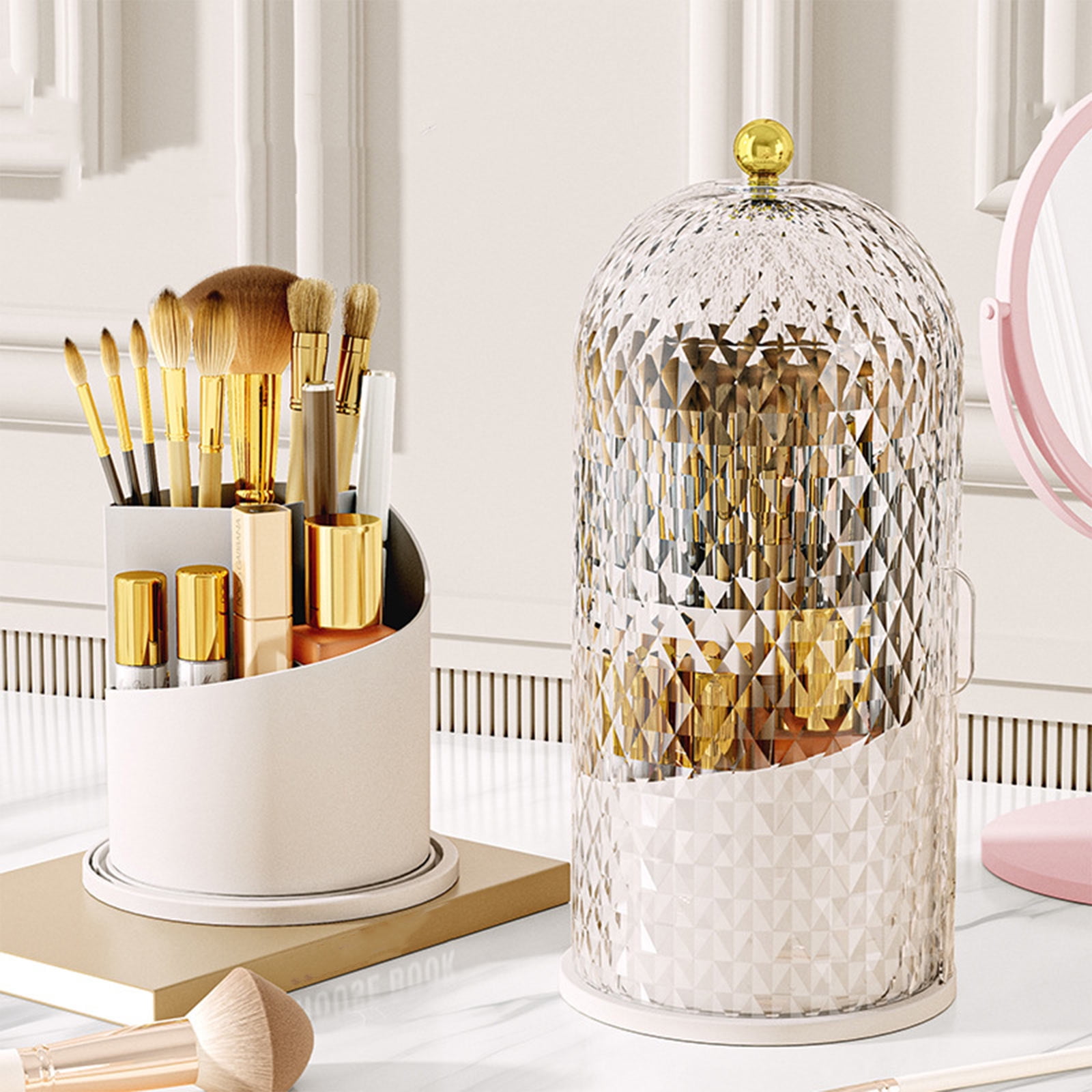 HOZVOMI Rotating Diamond-Patterned Cosmetics Storage Box, Transparent ...