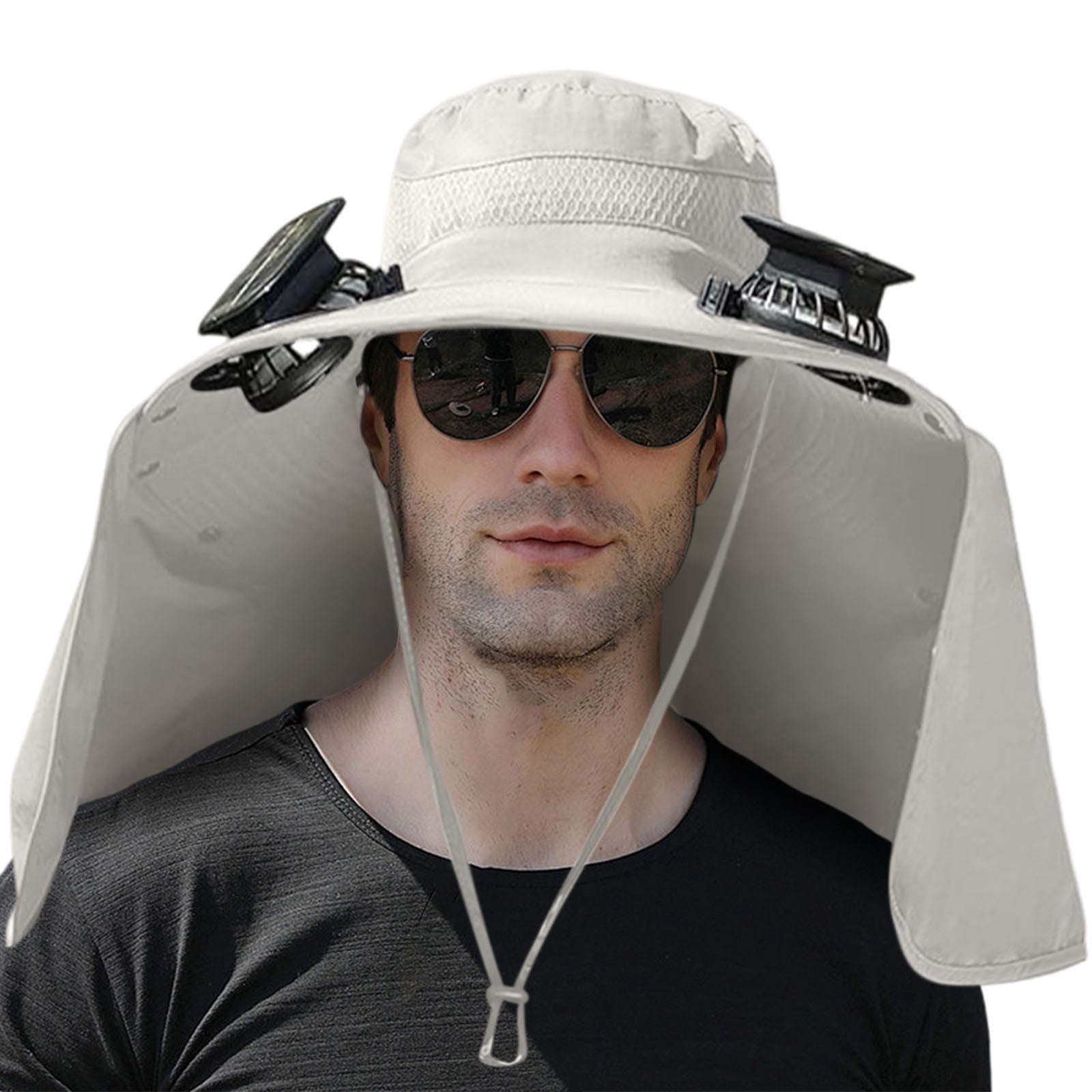 HOZVOMI Solar USB Charging Fan Hat for Men, Wide Brim Sun Hat with Neck ...