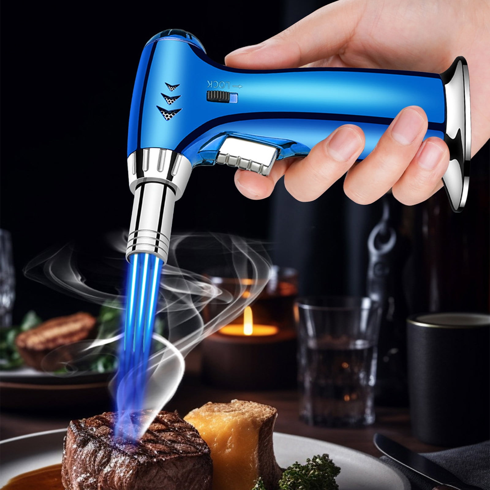 HOZVOMI Windproof Straight Torch Blue Flame Lighter - Refillable Butane ...