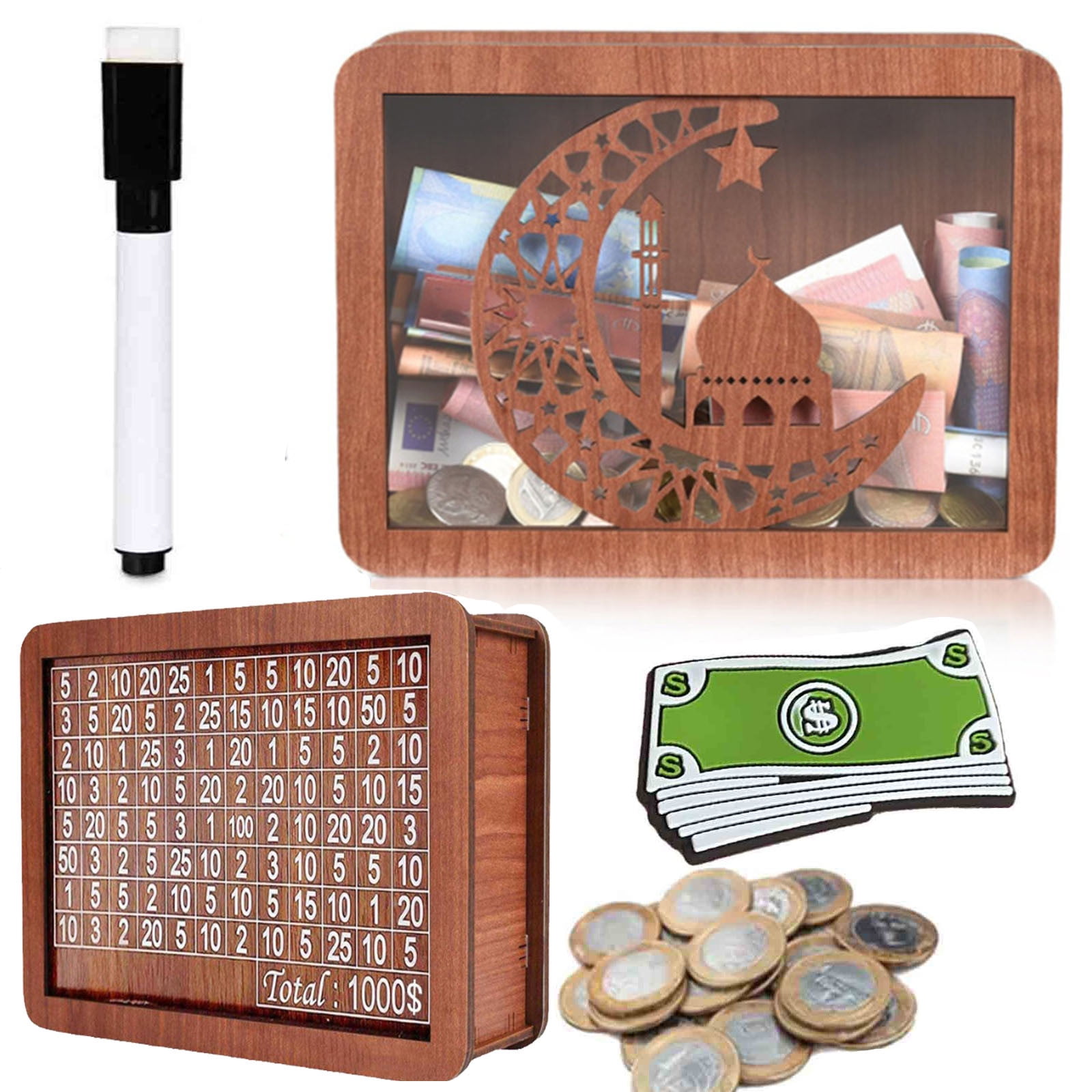 HOZVOMI Wooden Money Box with Counter for Kids & Adults | Portable ...
