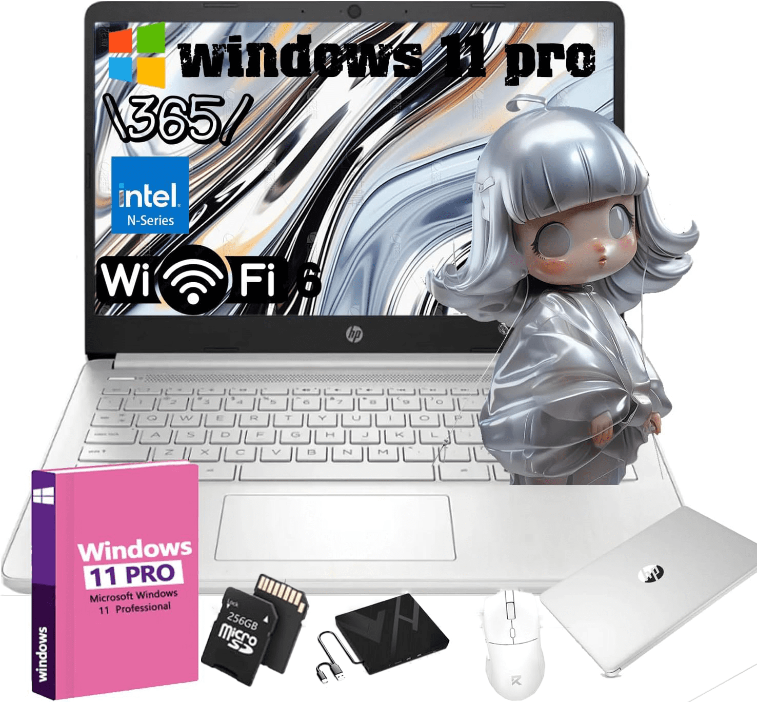 HP 14" Business & Student Portable Laptop, Intel N150 CPU, 16GB RAM, 128GB UFS+256GB MSD Storage ...