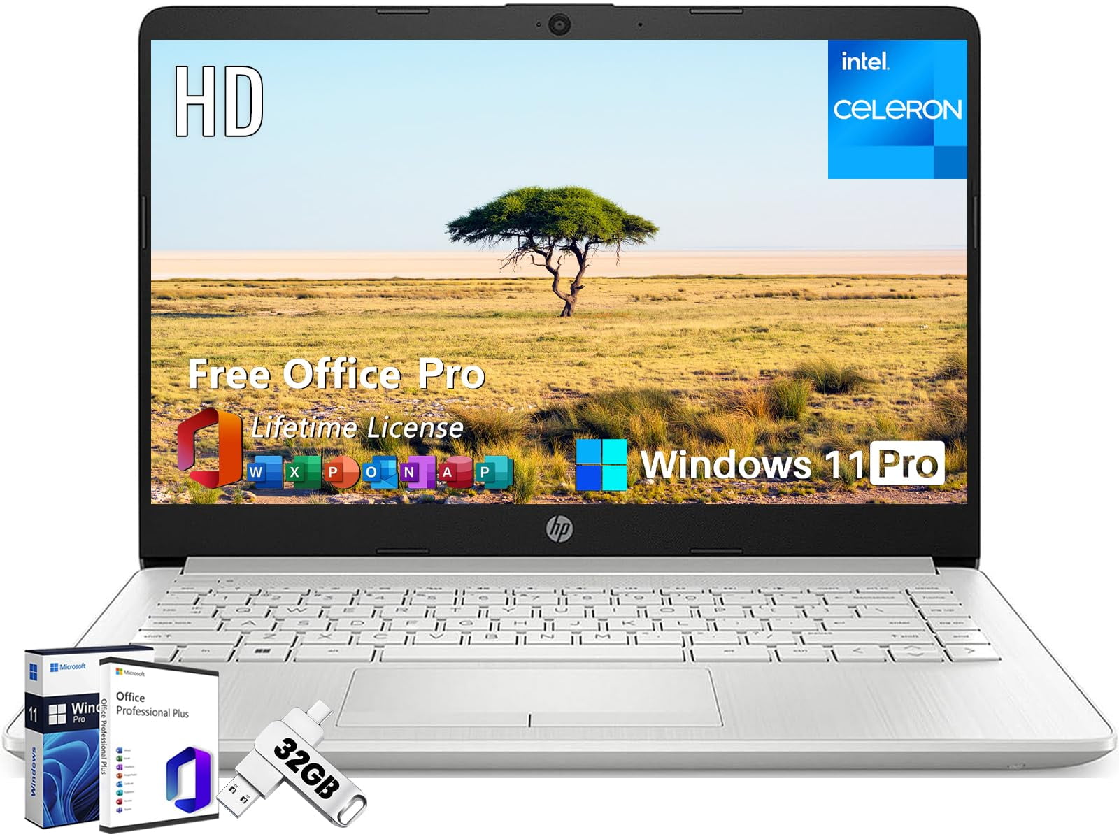 HP 14" Laptop for Business, Intel Celeron N4120, 16GB RAM, 384 GB Storage(128 GB eMMC+256 GB MSD ...
